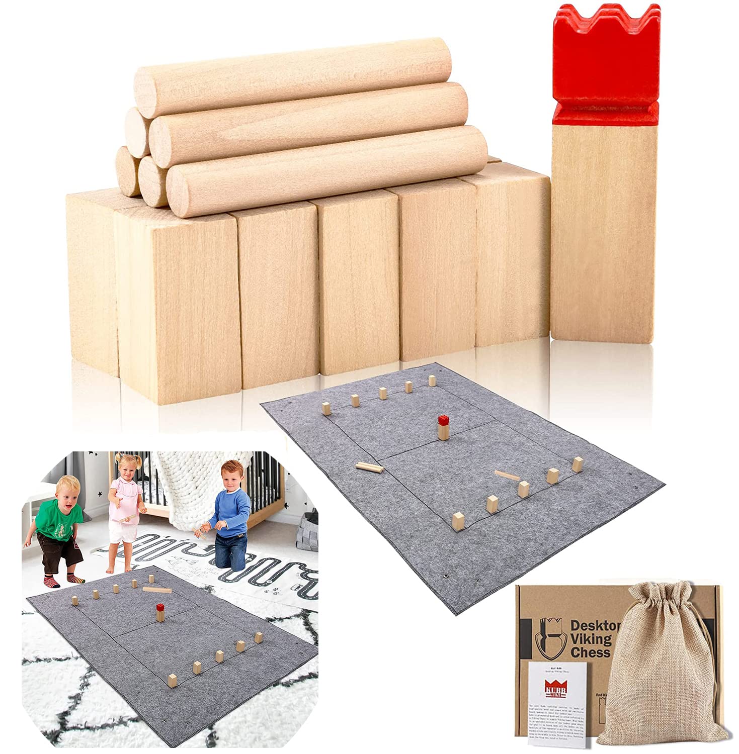 Smaller Table Size Wooden Kubb Yard Game Set Viking Chess | Desertcart ...