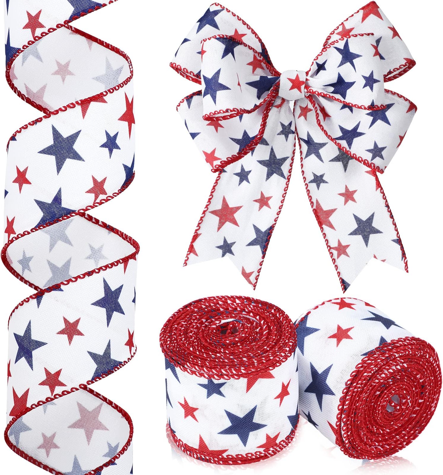 Amazon.com: 20 Yards Red Blue White Ribbon American Flag Wired Ribbon 2 ...