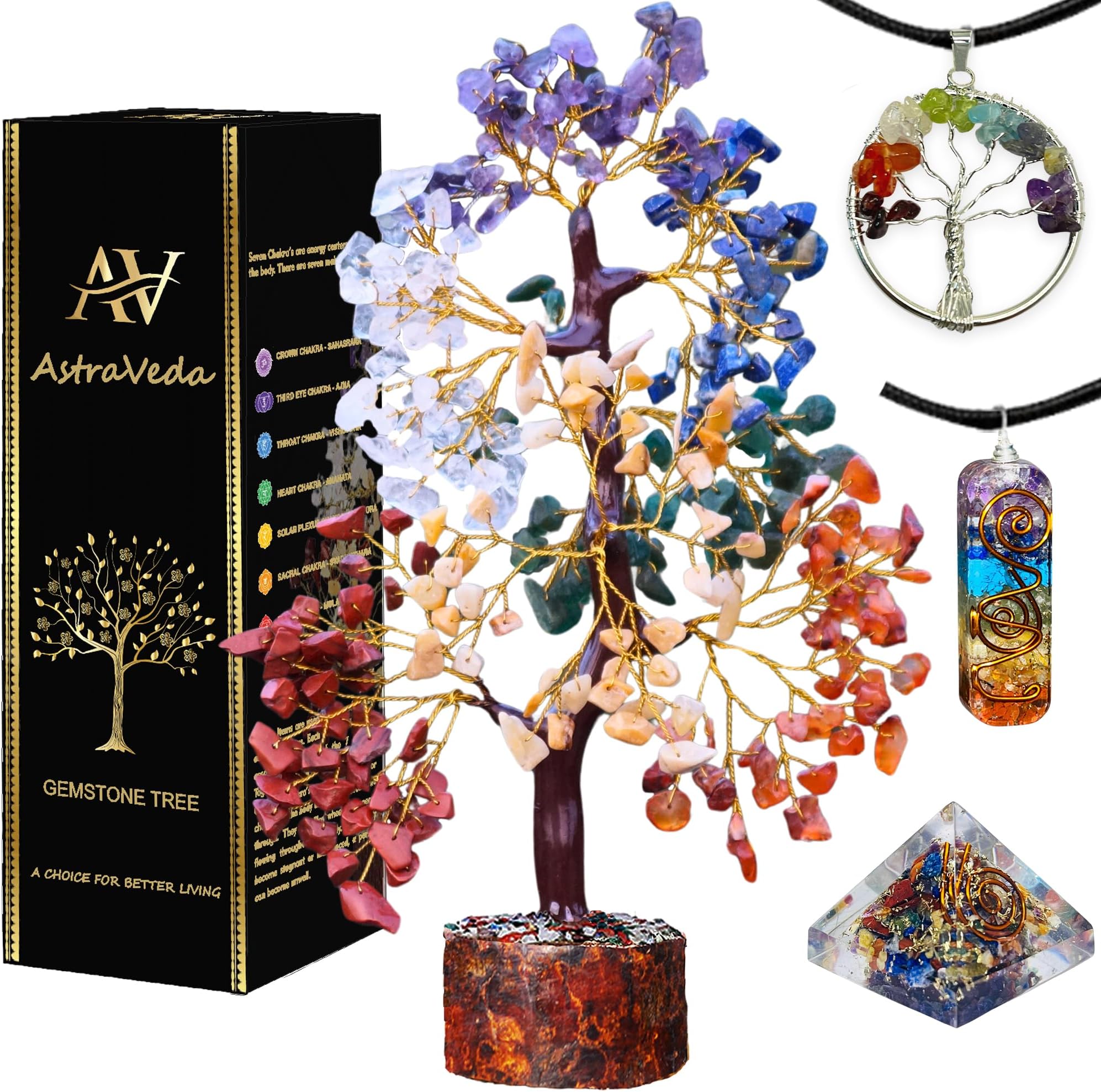 Amazon.com: KARMAPLEDGE 7 Chakra Crystal Tree and Black Tourmaline ...