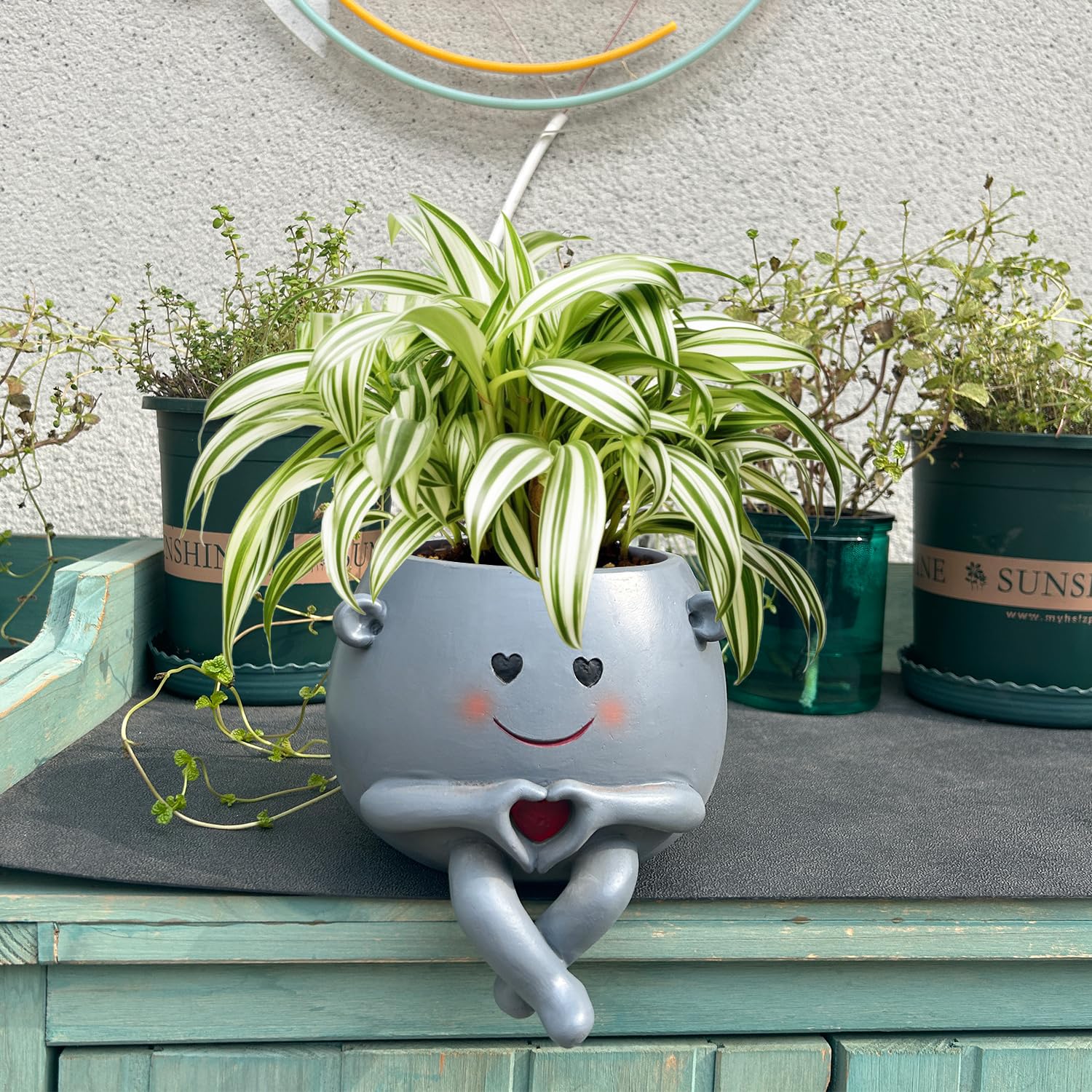 Amazon.com : Large Resin Smile Face Planter Pots Planter Pot 9.6 * 6 ...