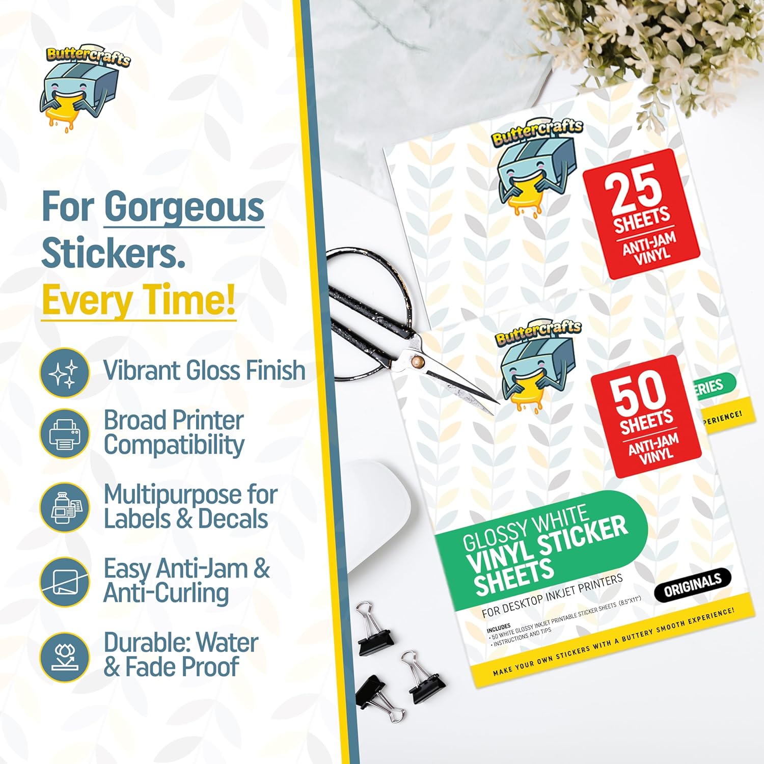 Printable Vinyl - Sticker Paper for Inkjet Printer for Epson (50 Sheets ...