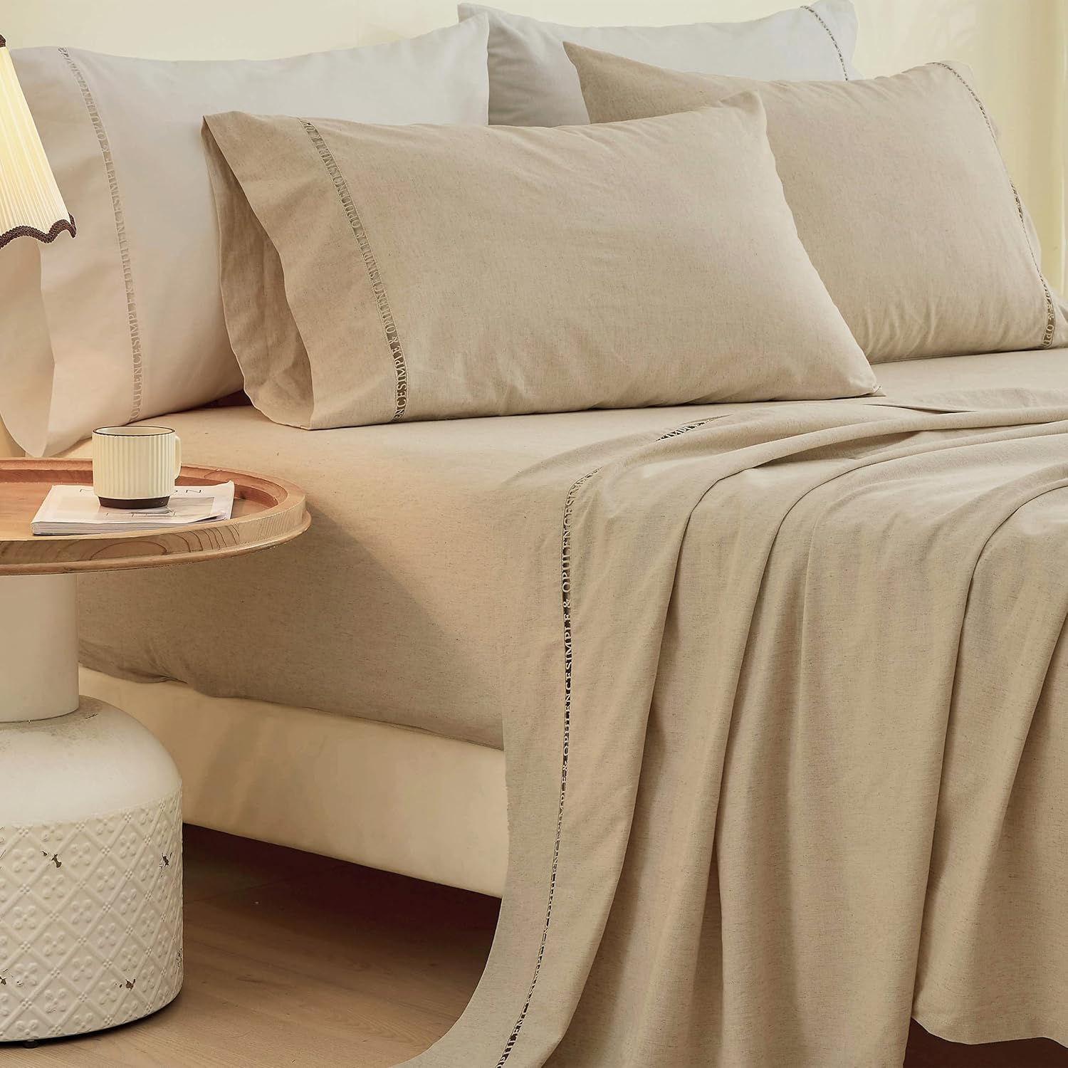 Amazon.com: Simple&Opulence French Linen Sheet Set Queen Size, 4 Pcs ...