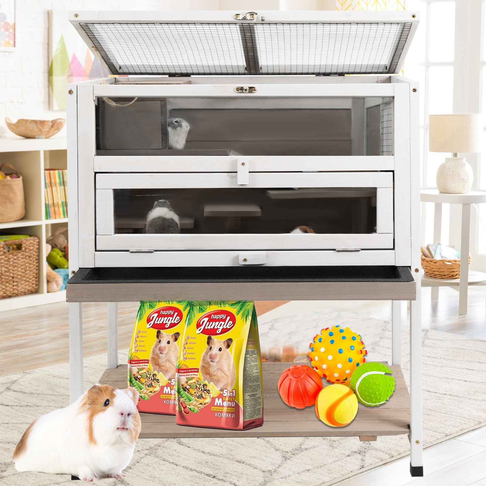 Amazon.com : Ketive 3-Tier Wooden Hamster Cage with Storage Shelf ...