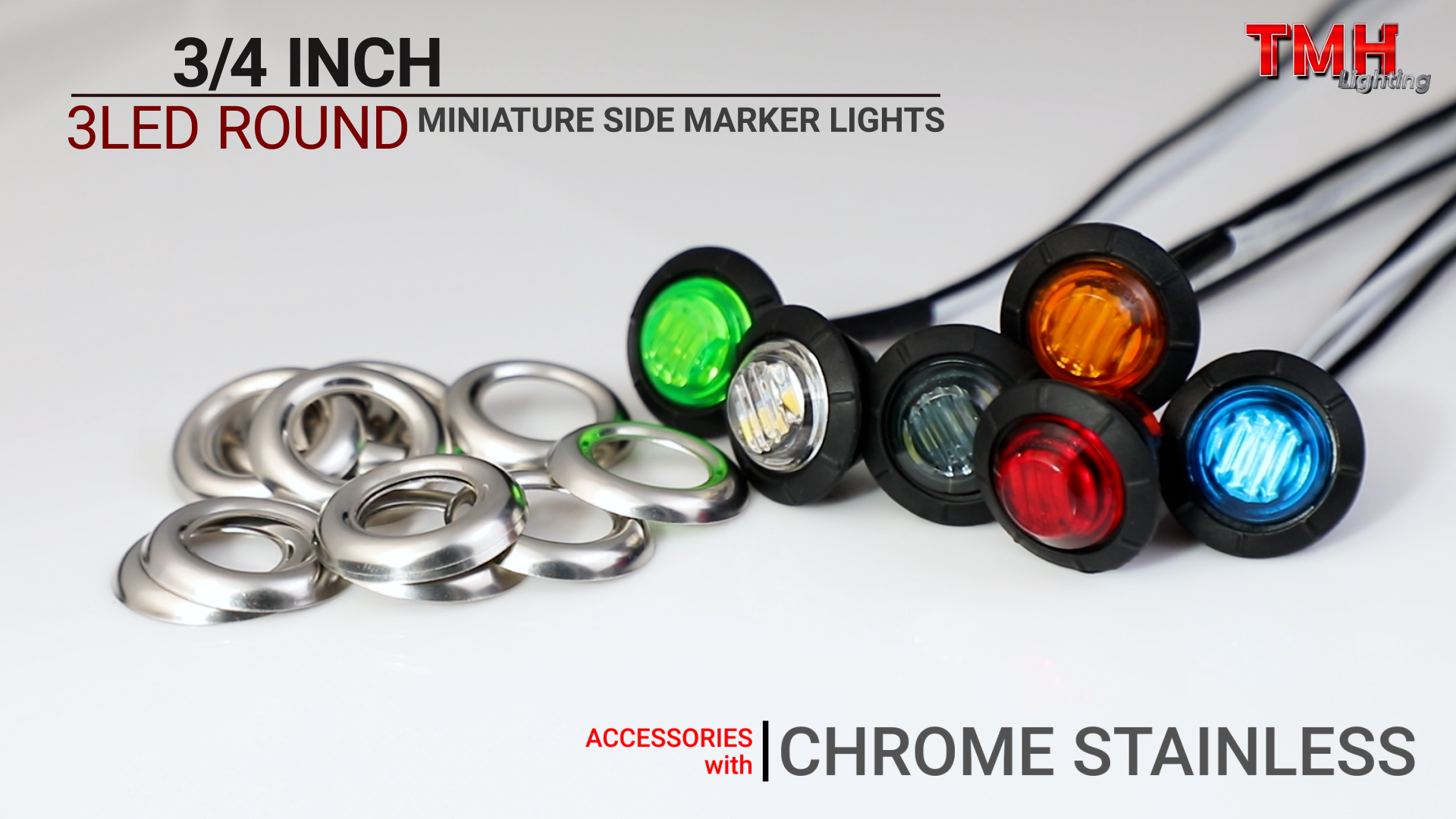 Watch TMH 3/4" 3LED Side Marker Lights with Rubber/ Cover Ring on ...