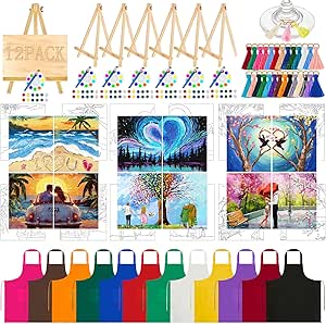 Amazon.com: Fullhawl 12 Sets Sip and Paint Kit for Adults Pre Drawn Canvas Painting Set Date ...