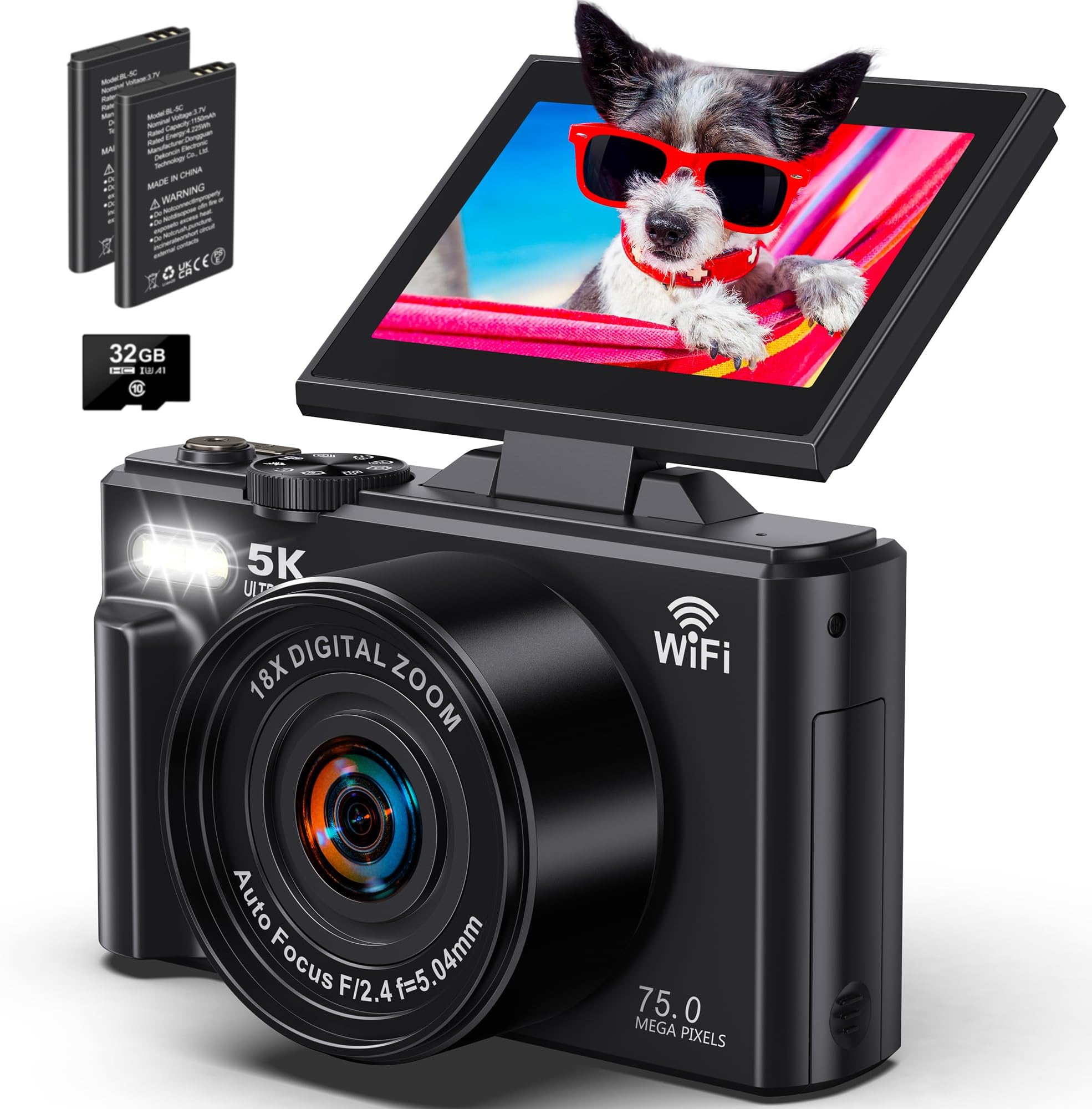 Amazon.com : 5K Digital Camera for Photography - WiFi 75MP Vlogging Cameras for YouTube - UHD ...