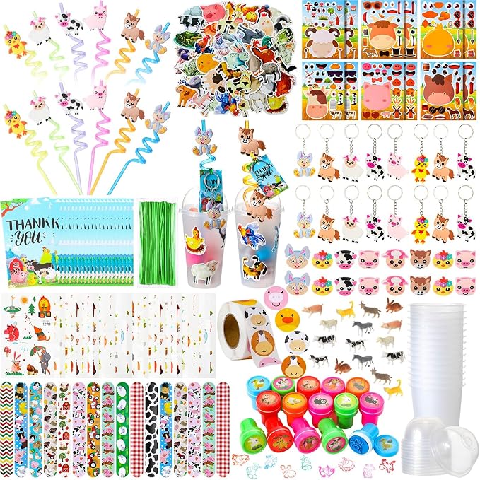 Amazon.com: Poen 212 Pcs Farm Animal Party Favors Set Include Cup Straw ...