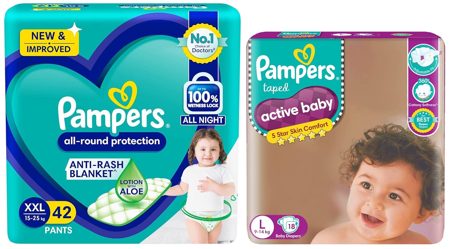 Pampers All round Protection Pants baby diapers (XXL) 42 Count & Active ...