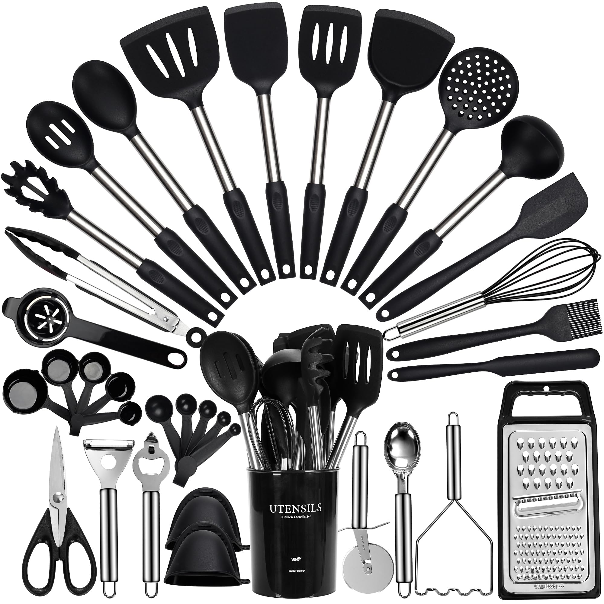 Amazon.com: Large Cooking Utensils Set, 35 Pcs Spatula Set with Holder ...