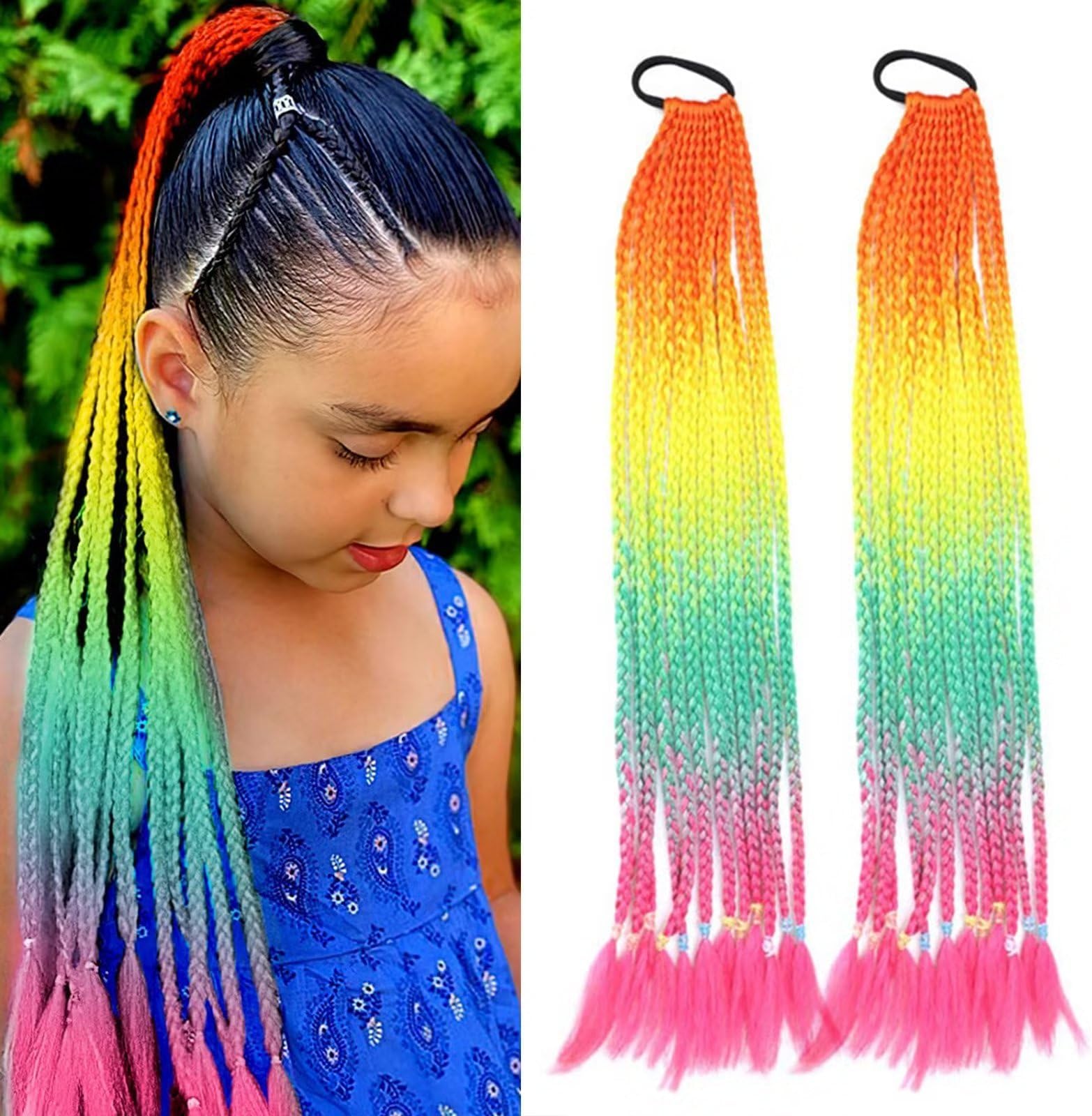 Amazon.com : meigick Colored Braiding Hair Ponytail with Hair Tie 24 ...
