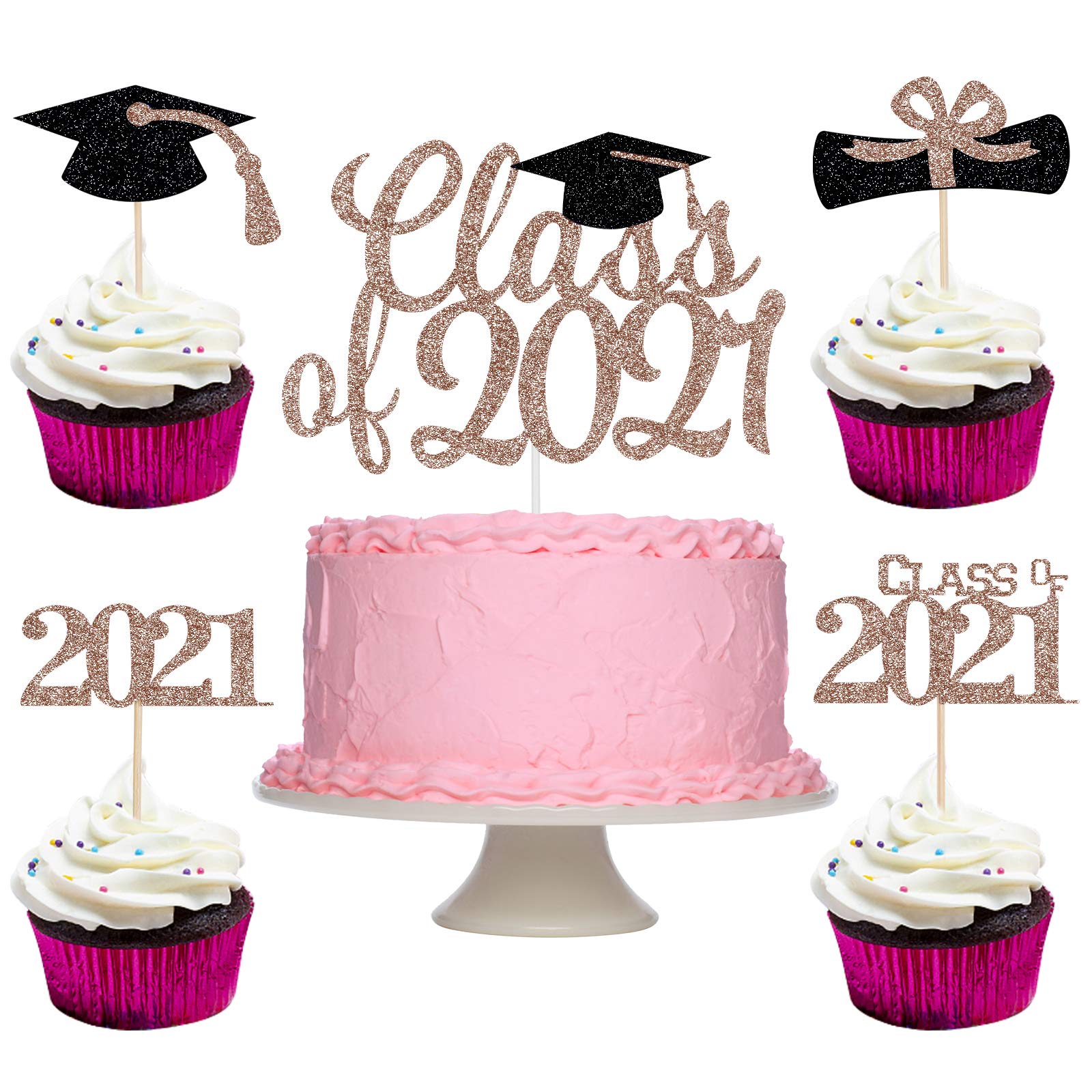 Rose Gold Glitter Class Of 2022 Graduation Cake Topper And Class ...