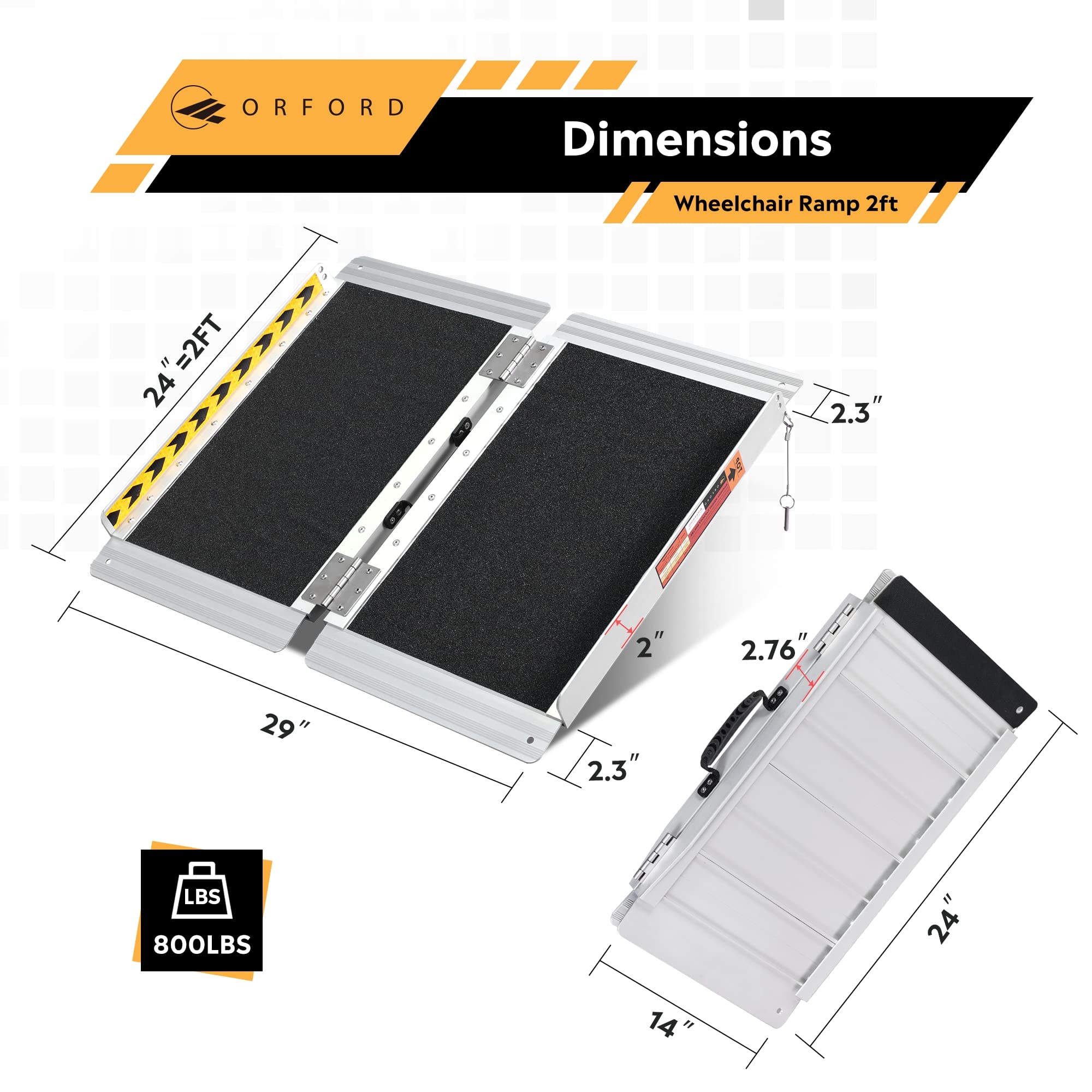 ORFORD Non-Skid Foldable Wheelchair Ramp 2FT, Threshold Ramp with a Non ...