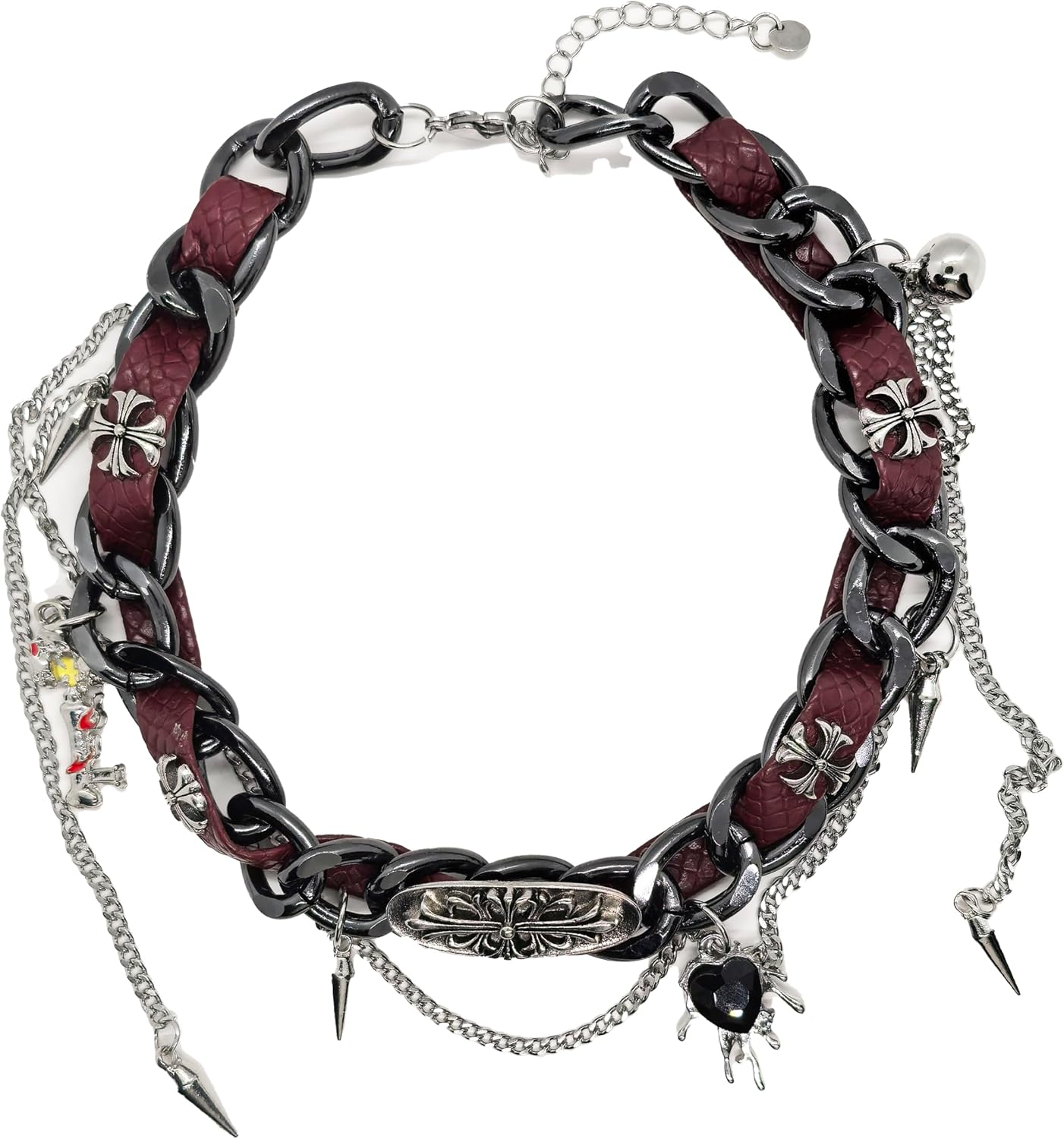 Amazon.com: QINHE Gothic Red Leather Choker Necklace with Cross, Heart ...