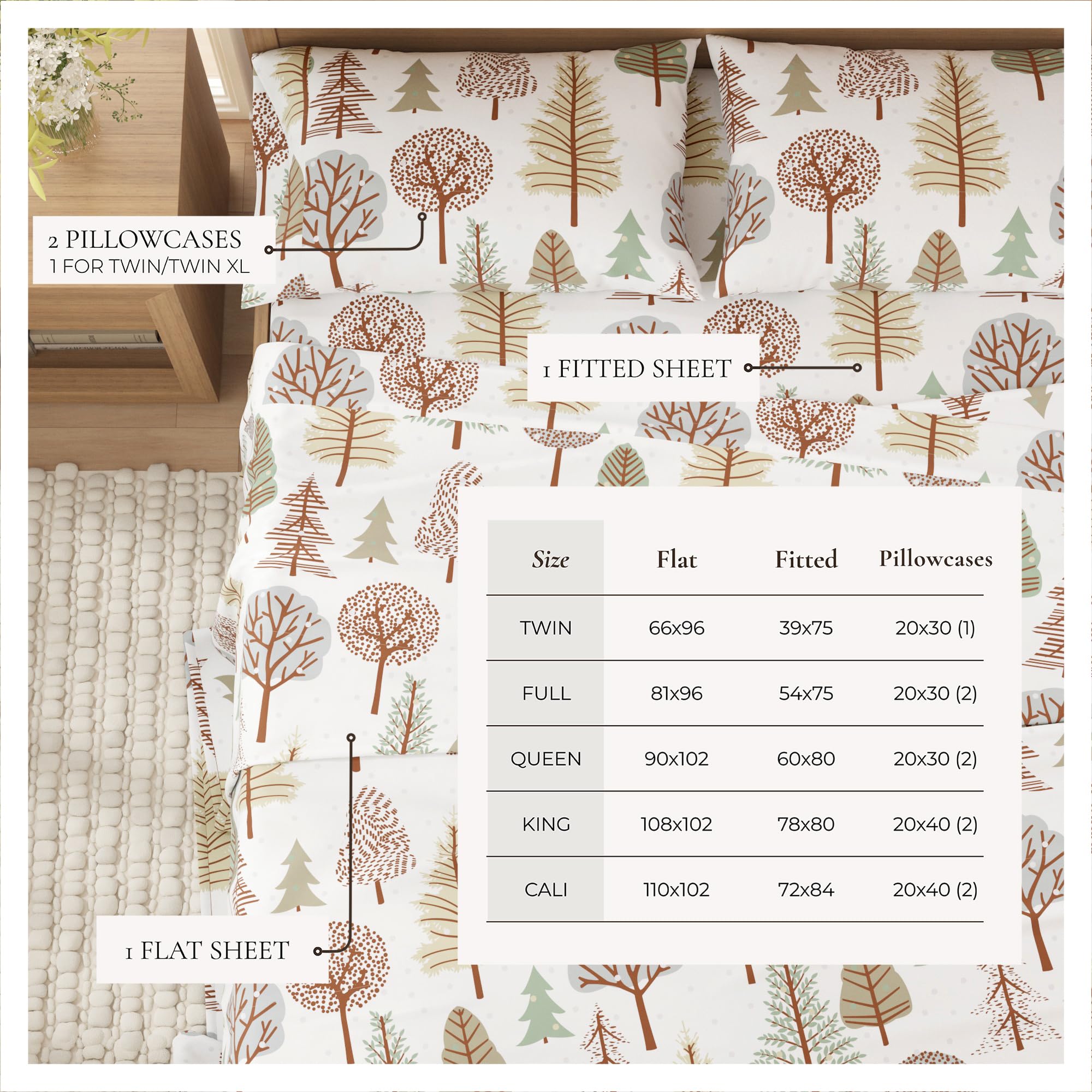 Winter Forest Flannel Sheets BEARPAW Winter Trees 100% Cotton Flannel