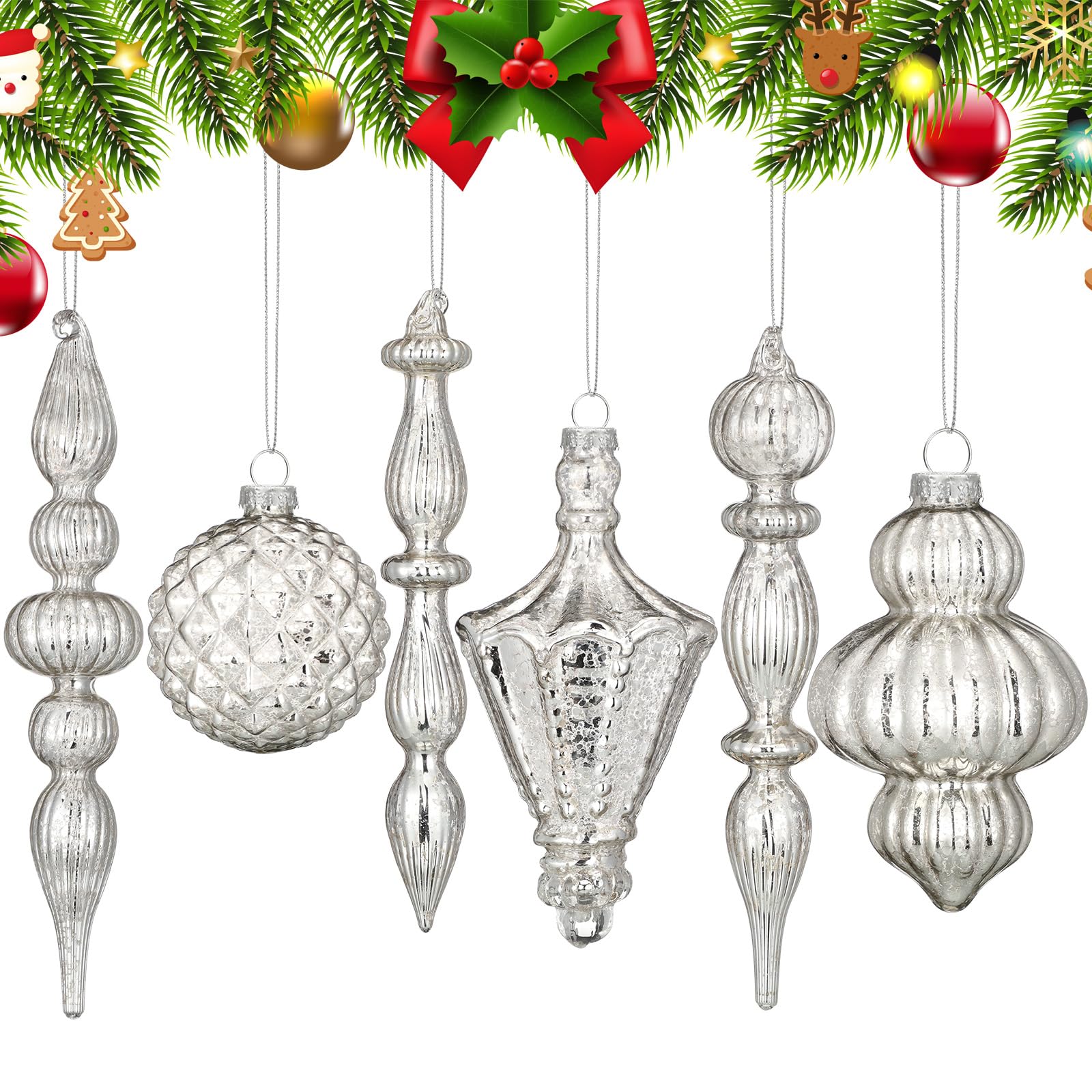 Amazon.com: Colingmill Vintage Silver Christmas Mercury Glass Ornament ...