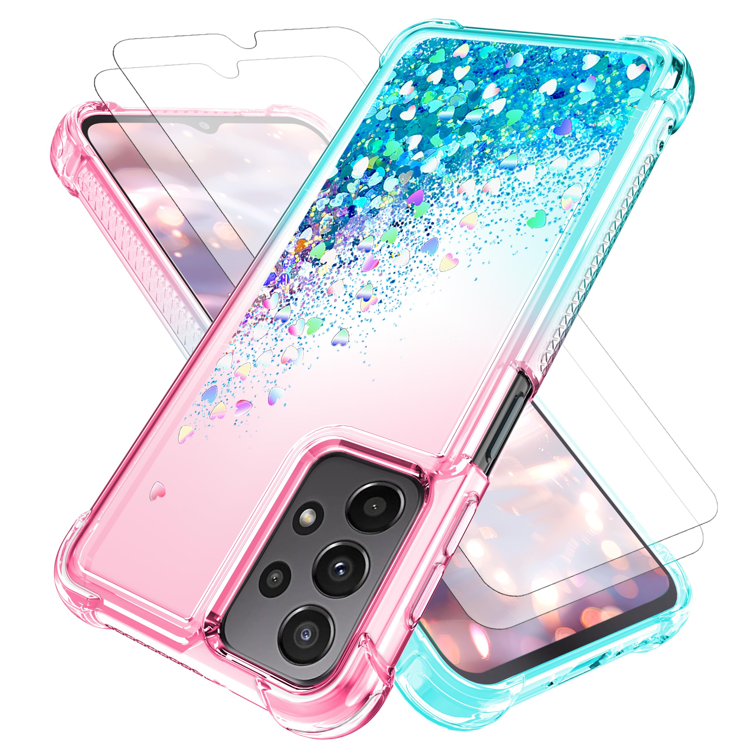 Amazon.com: for Samsung Galaxy A23 5G Phone Case with Screen Protector*2, Clear Liquid Sparkle ...