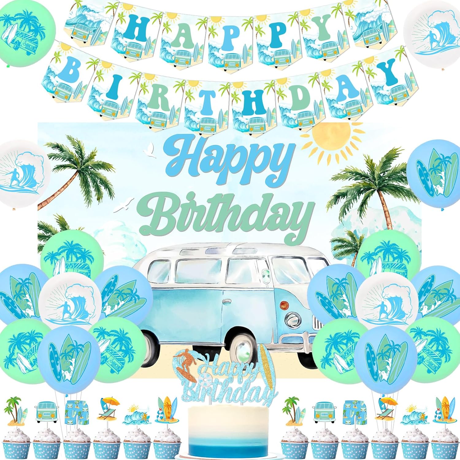 Amazon.com: Wonmelody Summer Surfing Birthday Party Decorations Surf ...