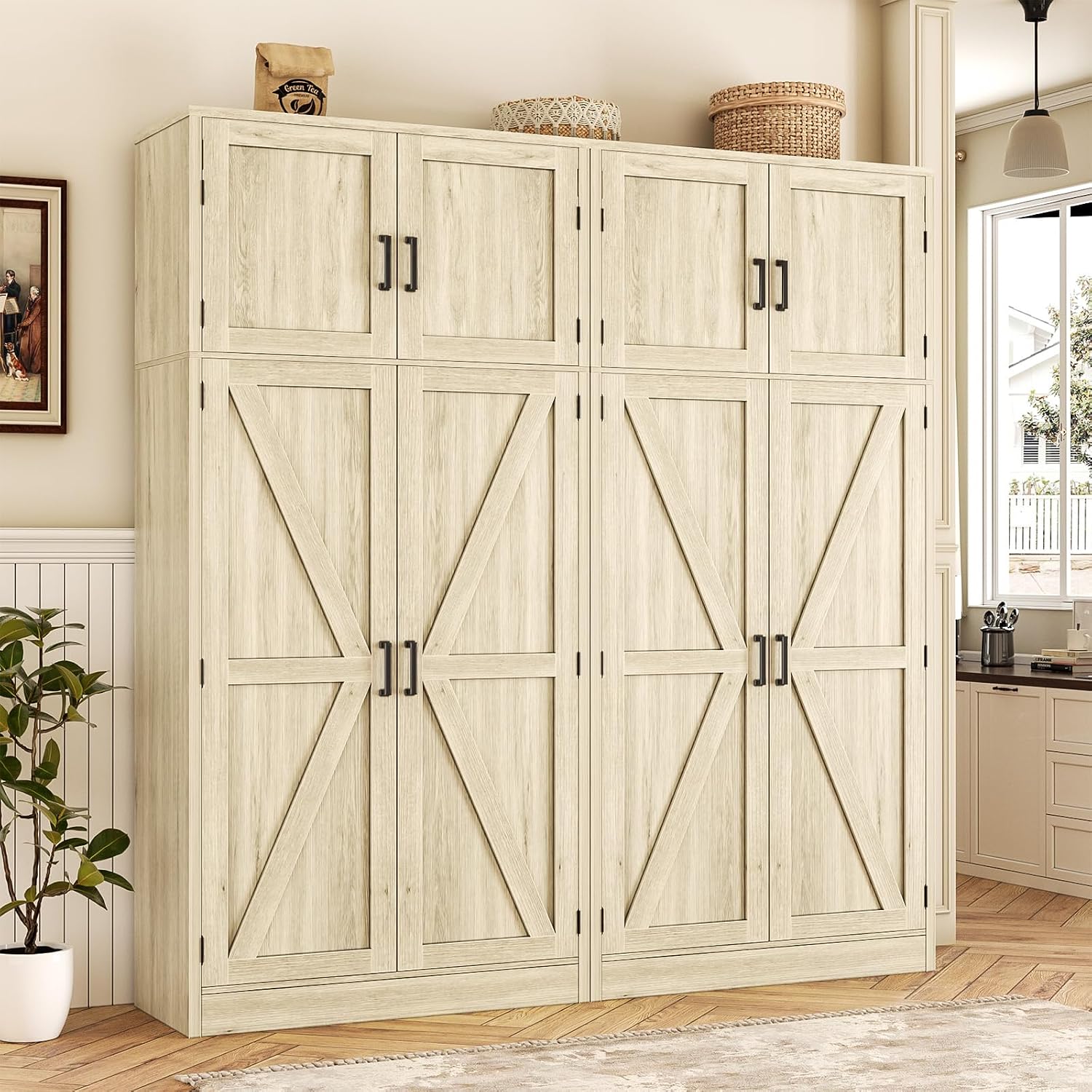 Amazon.com: Unikito 71” Farmhouse Kitchen Pantry Cabinet, Large Storage ...