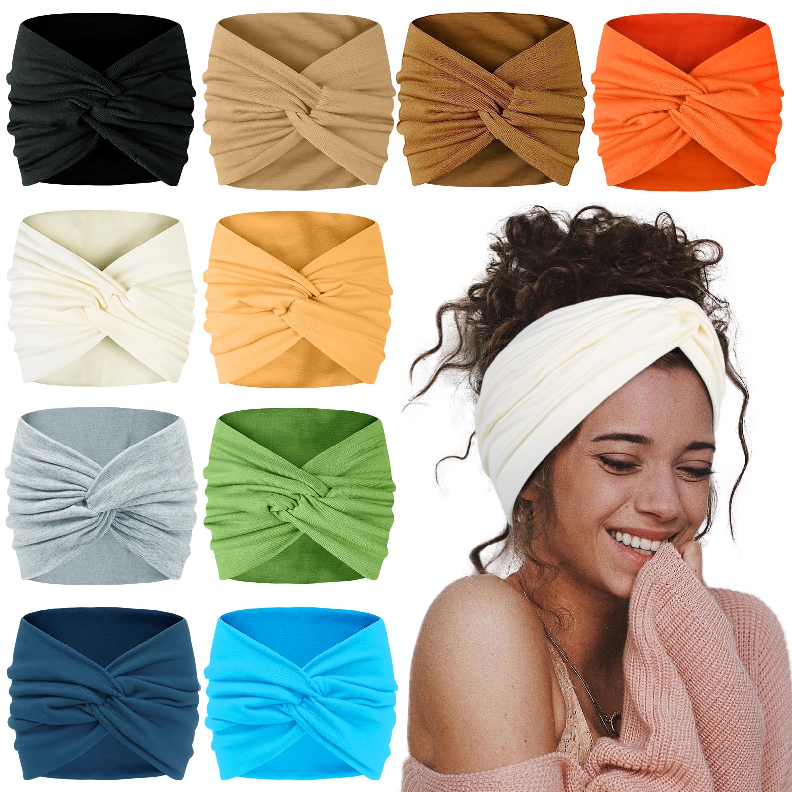 Amazon.com : AKTVSHOW 7'' Wide Headbands for Women, 10 Pack Large ...