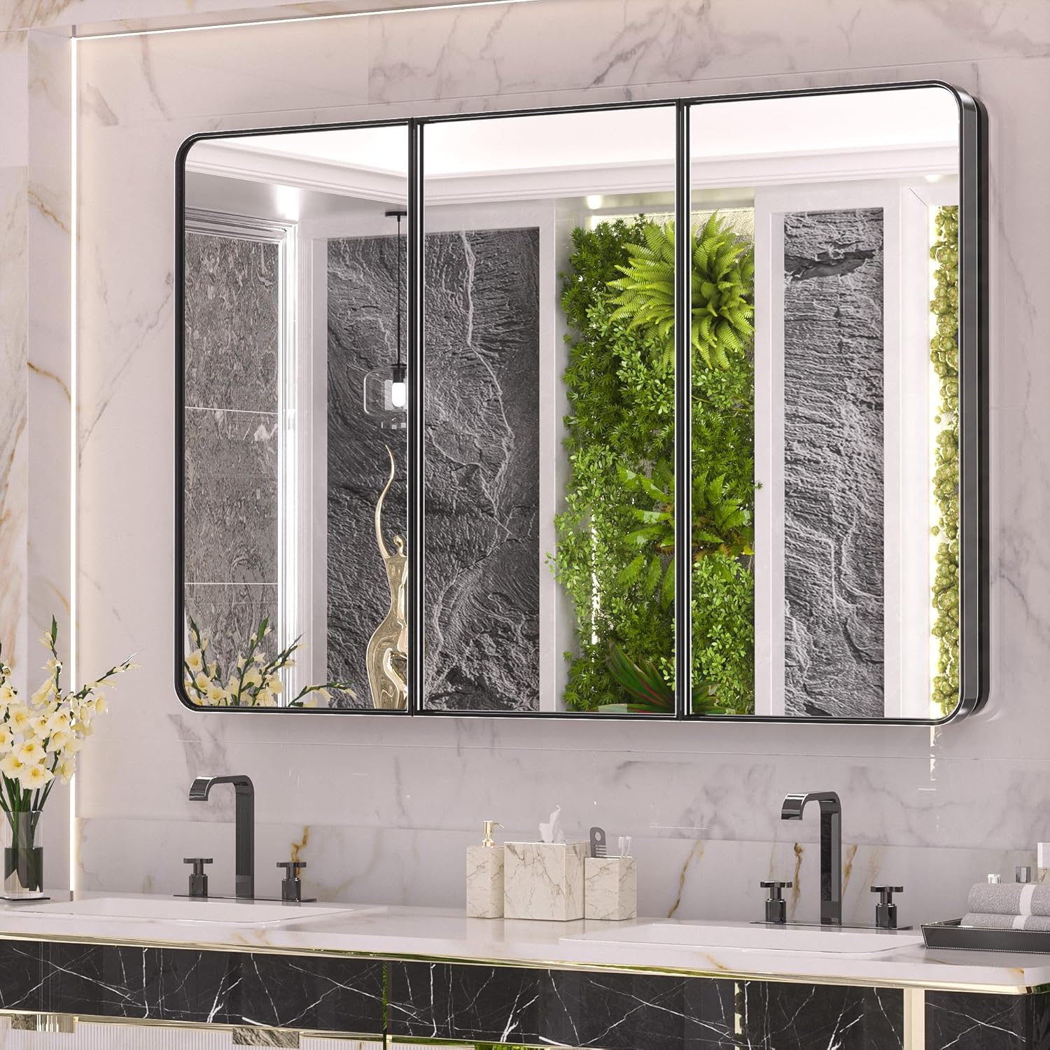 Amazon.com: Keonjinn 48 x 32 Inch Large Black Medicine Cabinets ...