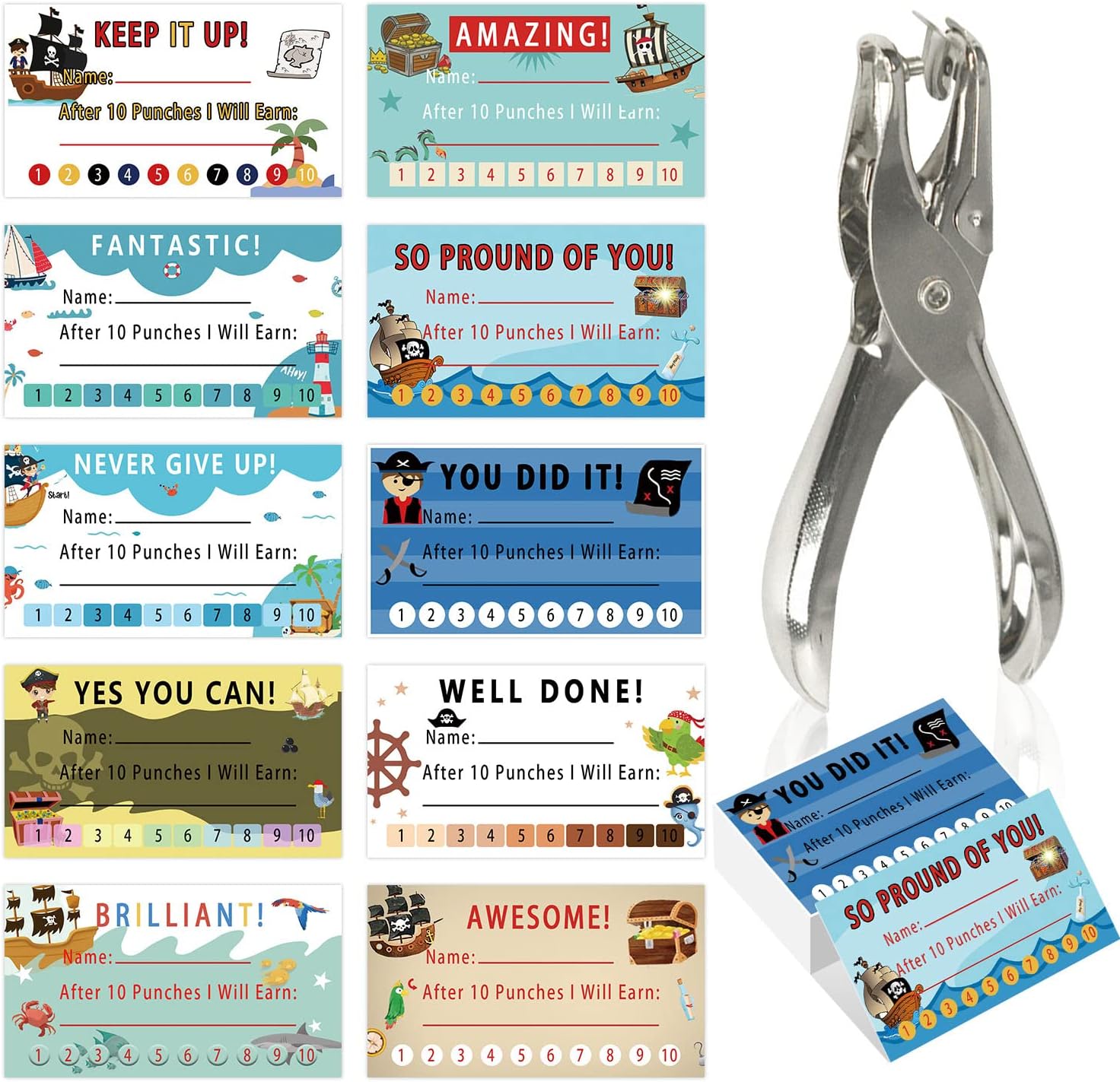Pirate Theme Reward Punch Cards for Kids, Motivational Behavior Punch ...