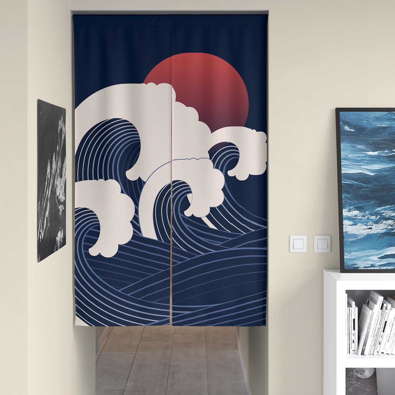 Amazon.com: SPANKER SPACE Japanese Noren Navy Blue The Great Wave Off ...