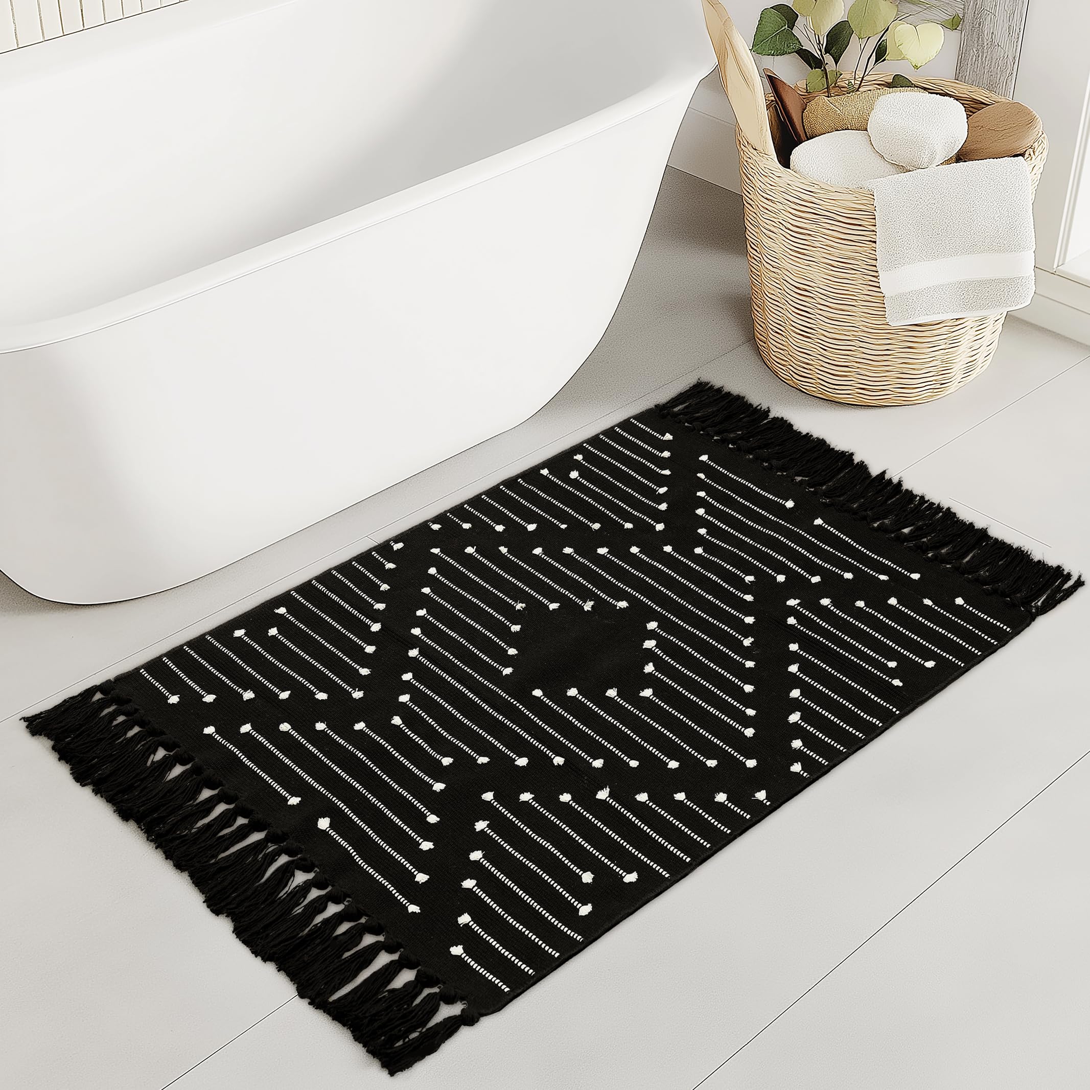 Amazon.com: Tritard Boho Bathroom Rug 2x3 - Woven Cotton Washable Area ...