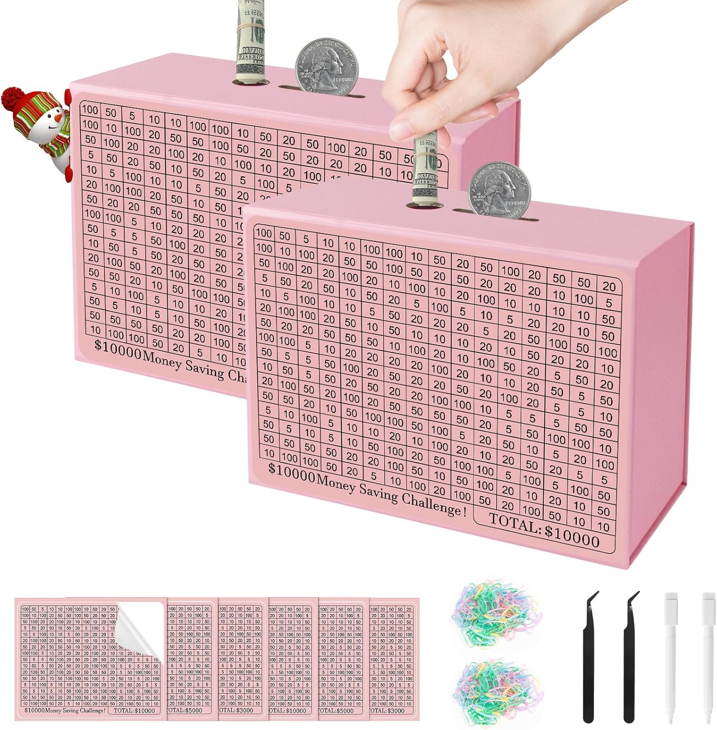 Amazon.com: 2 Pack Pink Money Saving Box – Flexible Piggy Bank $3000 ...