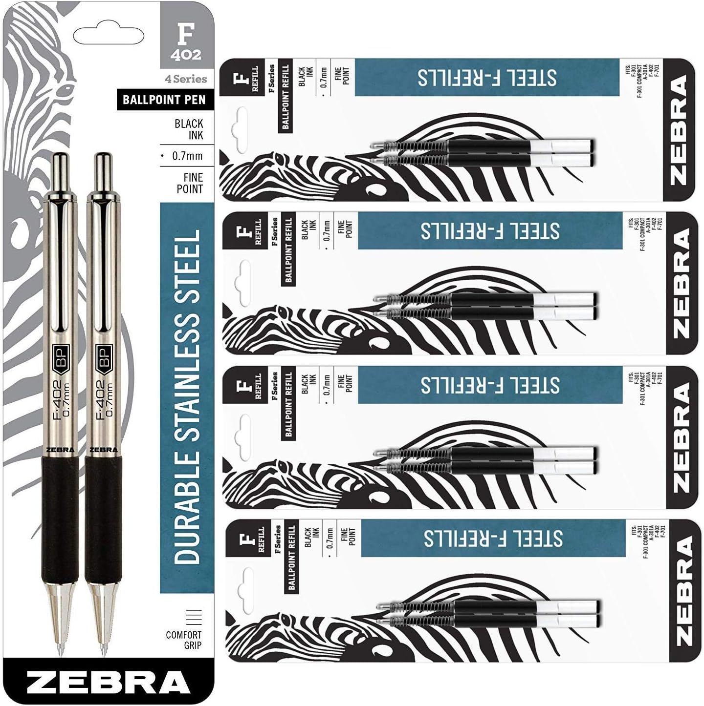 Amazon.com : Zebra F-402 Ballpoint Stainless Steel Retractable Pen ...