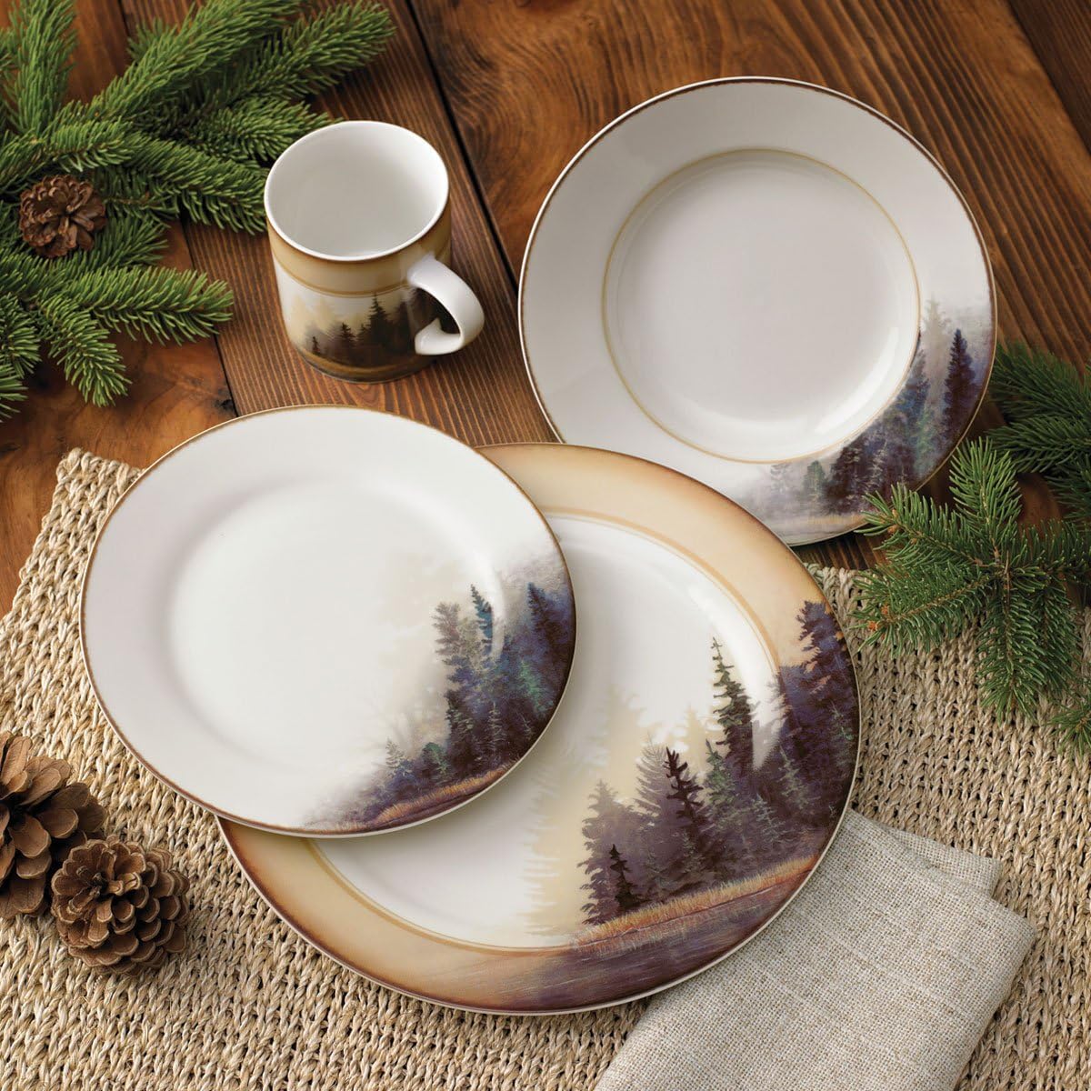 Amazon.com: Black Forest Décor Misty Forest Cabin Dinnerware Set ...
