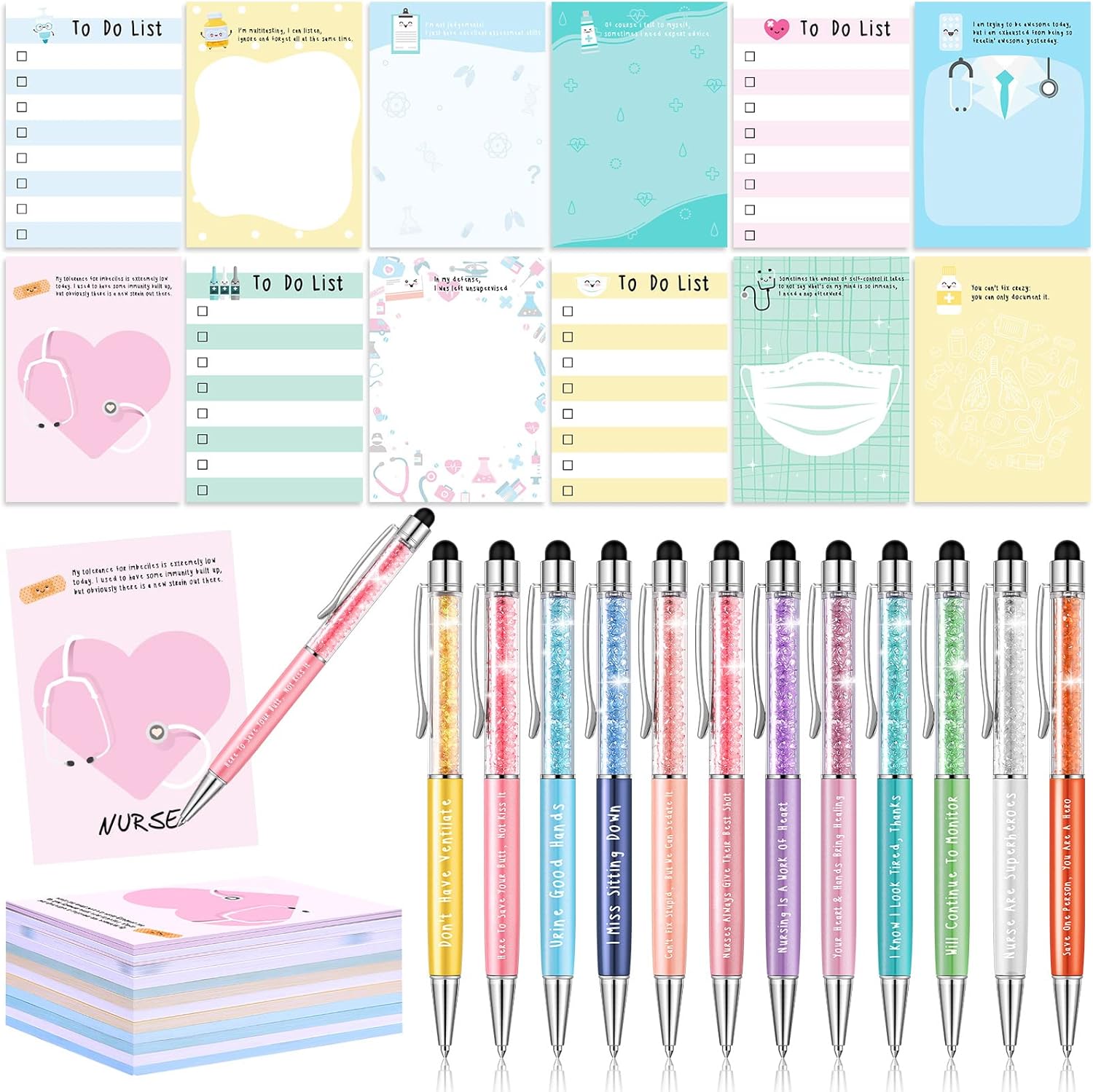 Amazon.com : 24 Pieces Nurse Funny Pens and Sticky Notes Set Nursing ...