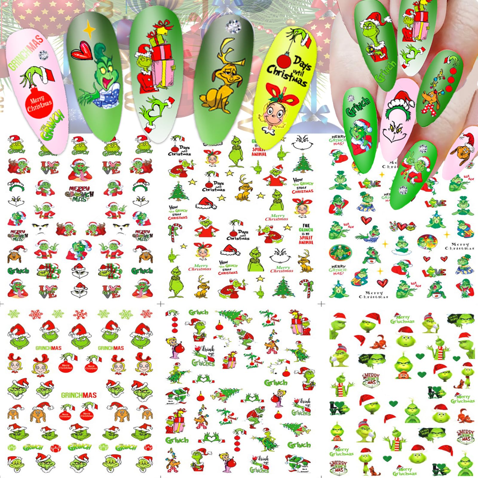 Amazon.com: 6 Sheets Christmas Nail Art Stickers, 3D Christmas Nail ...