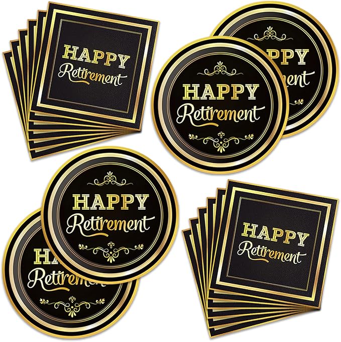 Amazon.com: 40 Pcs Happy Retirement Party Decorations Plates,Black and ...