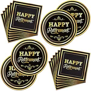 Amazon.com: 40 Pcs Happy Retirement Party Decorations Plates,Black and ...