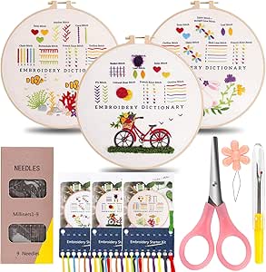 3-Pack Borduurpakket voor Beginners, Borduurpakketten voor Starters Leer 23 Verschillende Steken ...