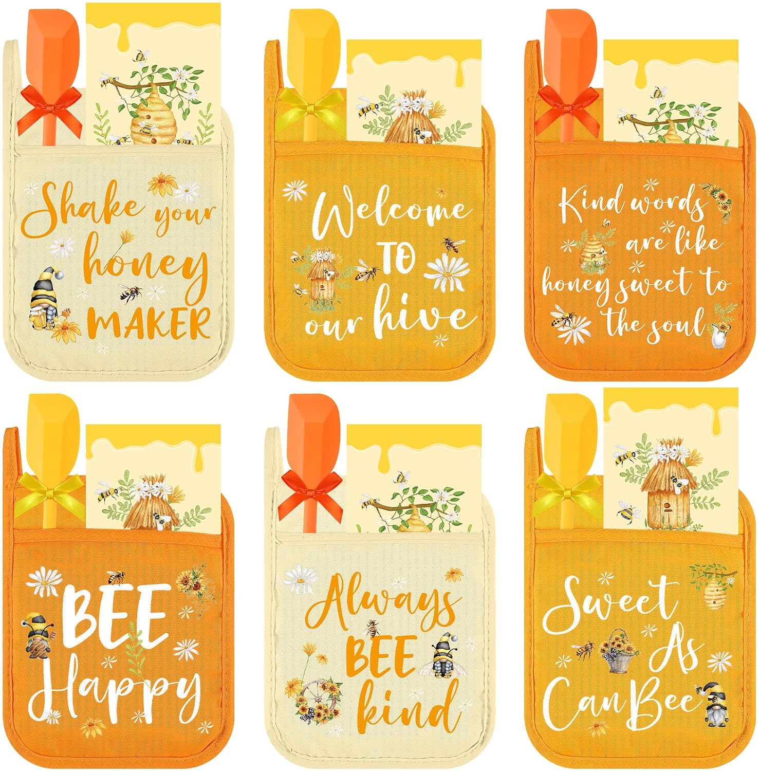 Amazon.com: 6 Set Bee Pot Holders with Silicone Spatulas Funny Bee ...
