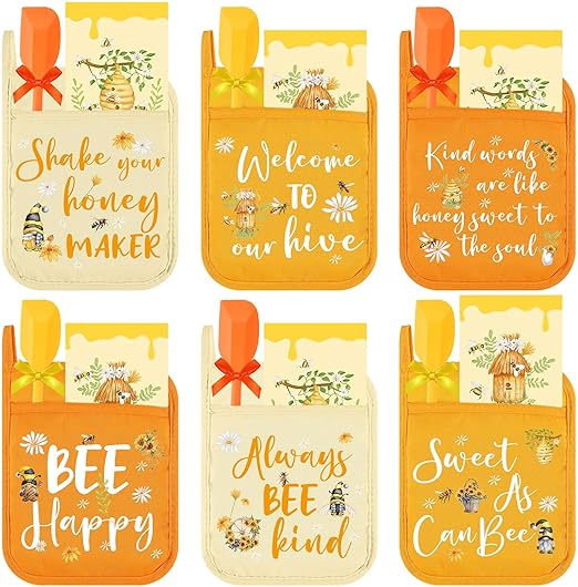 Amazon.com: 6 Set Bee Pot Holders with Silicone Spatulas Funny Bee ...