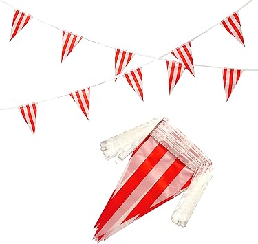 Amazon.com: 100 Feet Red & White Striped Pennant Banner Flags String 60 ...
