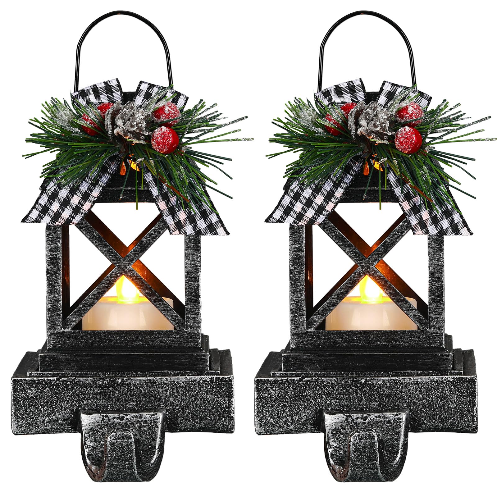 Therwen 2 Pcs Christmas Stocking Holders Lantern Stocking Hangers for ...
