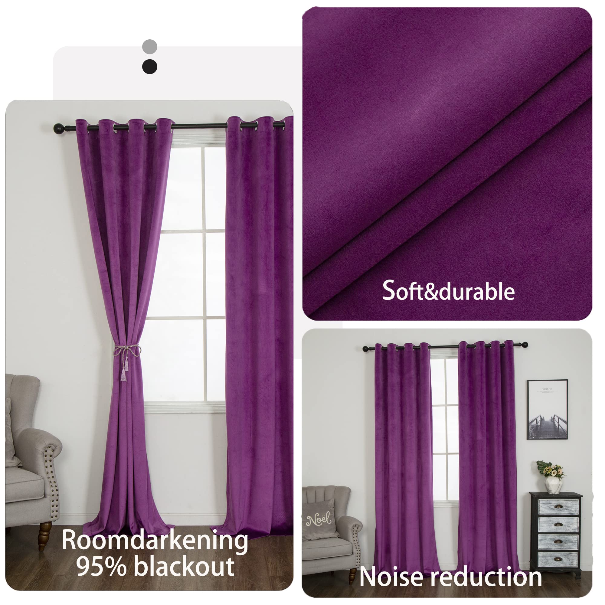 Luxury Violet Velvet Curtains Super Soft Panels Set of 2 Window Long ...