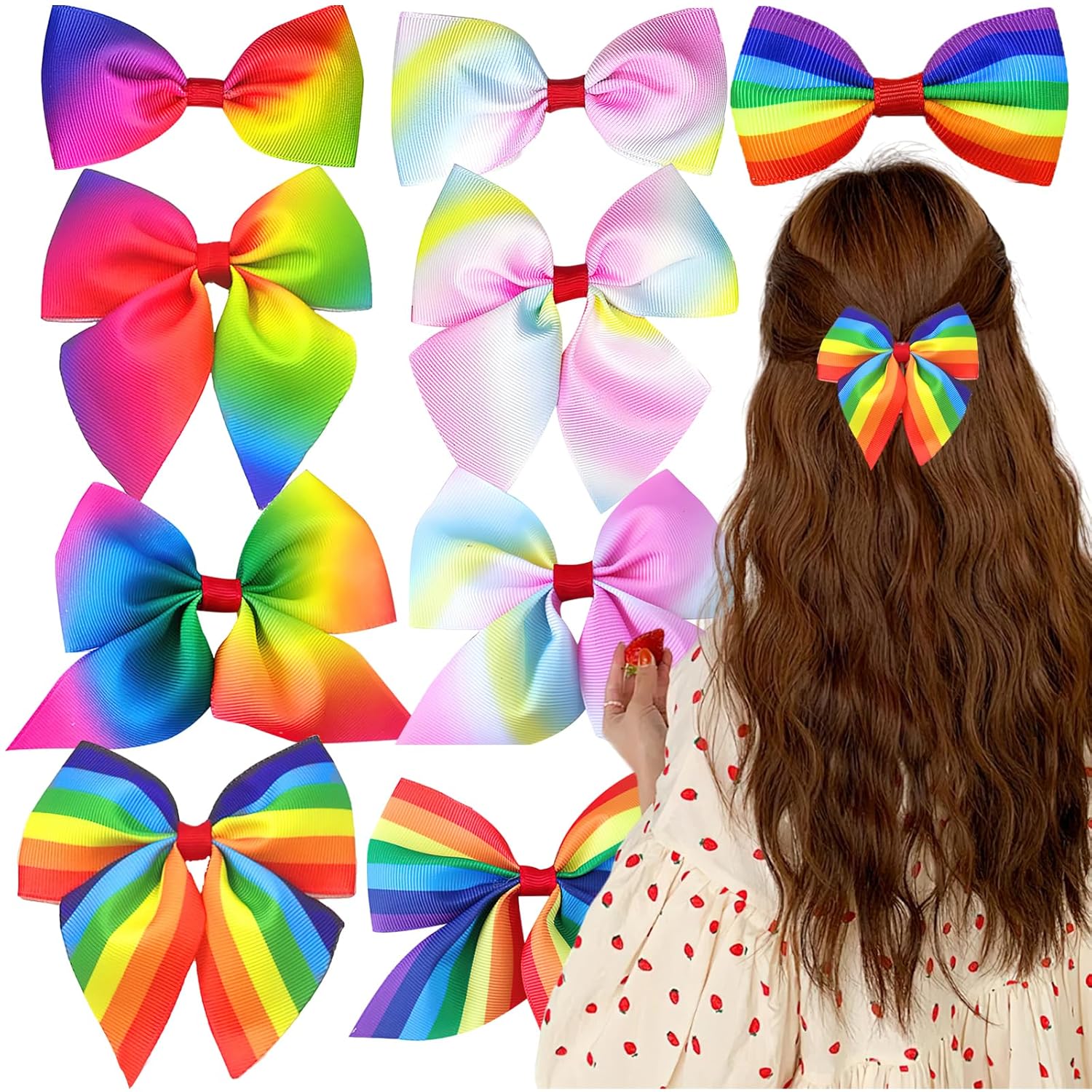 Amazon.com : 9Pcs Rainbow Hair Clips Gay Pride Day Grosgrain Ribbon Bow ...