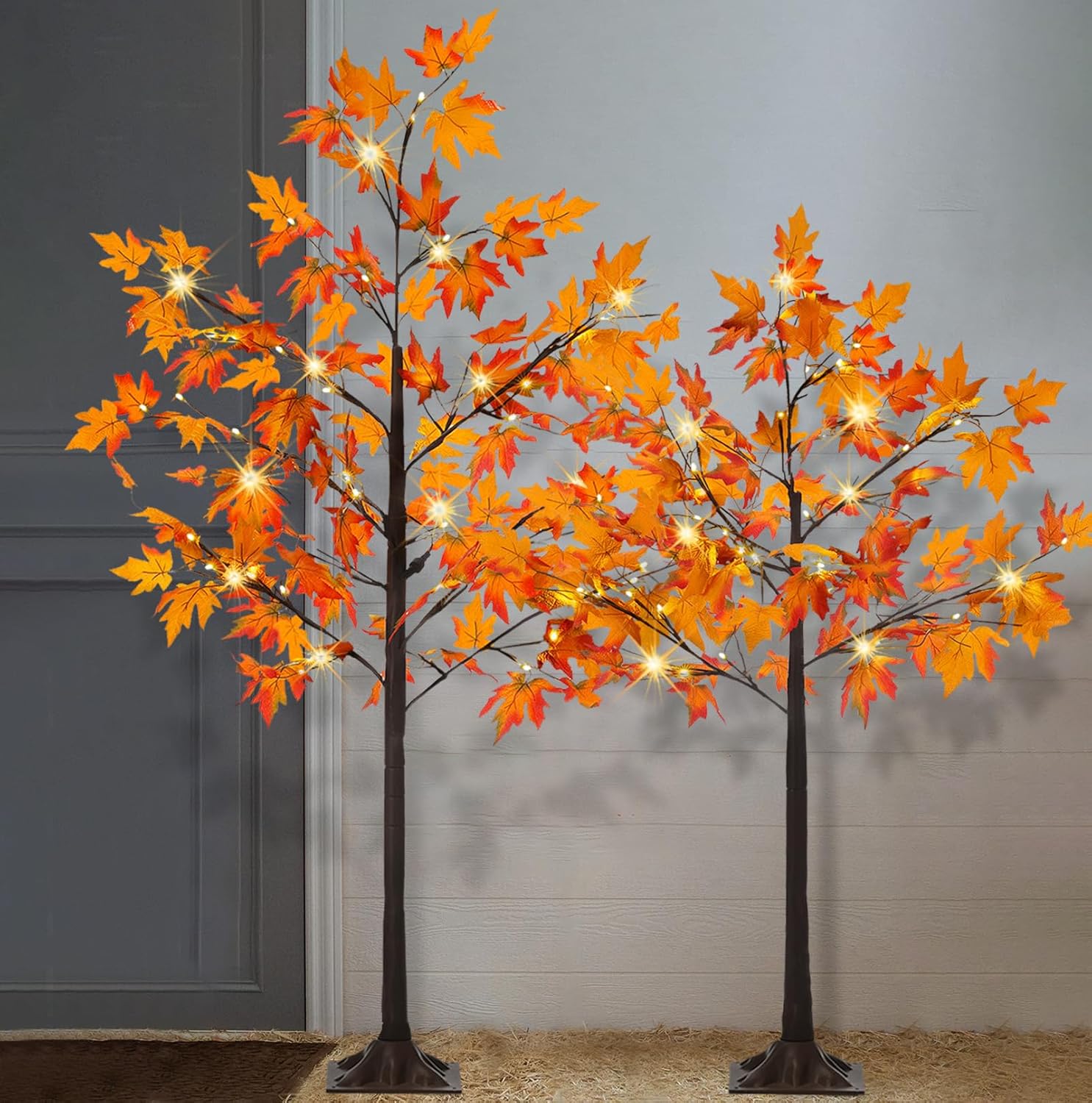 Amazon.com : 2 Pack Lighted Maple Trees Artificial Fall Trees with Warm ...
