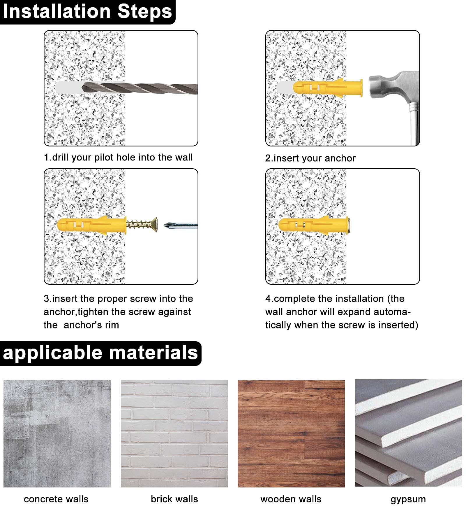 Snapklik.com : 230pcs Plastic Drywall Wall Anchors And Screws Kit ...