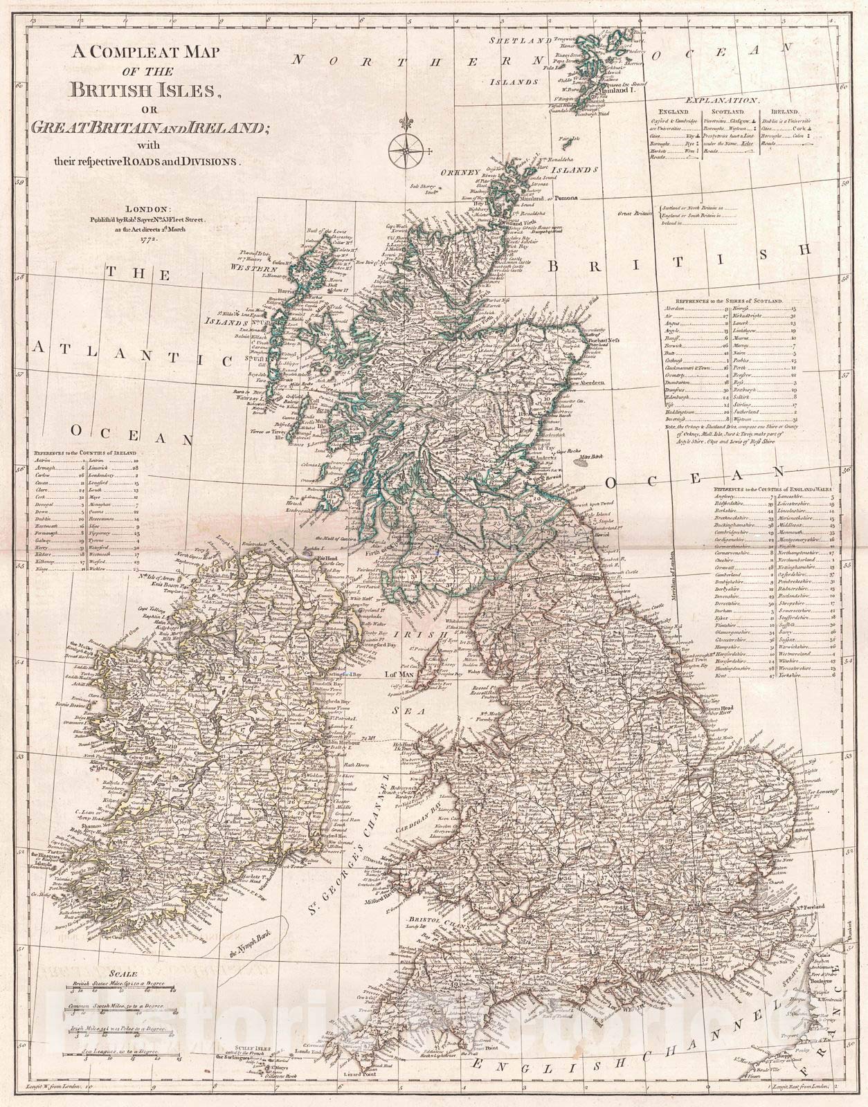Amazon.com: Historic Map - 1772 A Compleat Map of The British Isles or ...