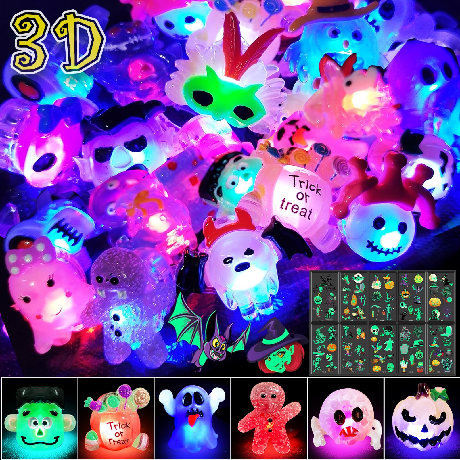 Amazon.com: 38Pcs Halloween Party Favors for Kids, 3D Light Up Rings ...