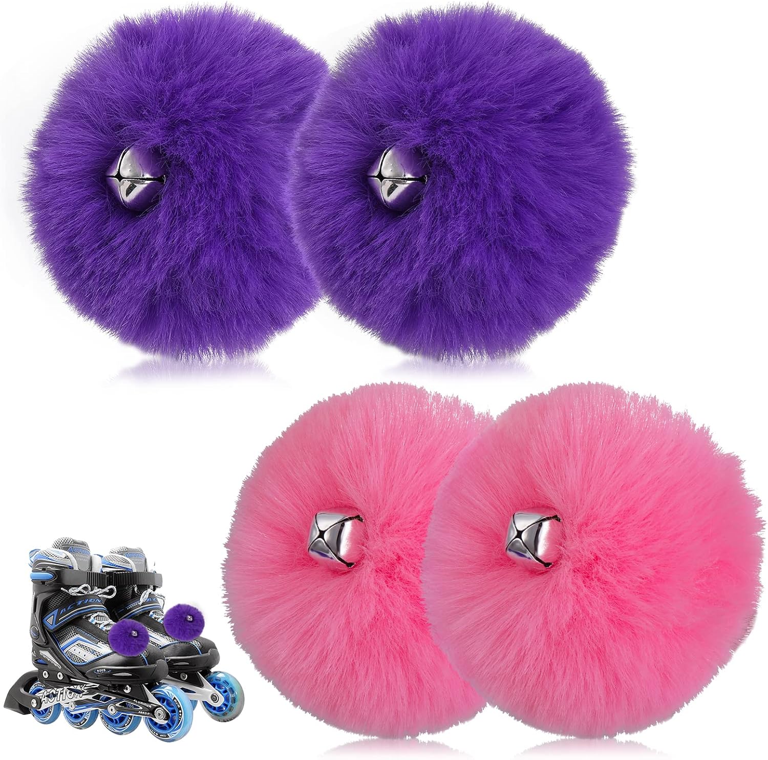 Amazon.com: Lusofie 2 Pairs Roller Skate Pom Poms with Bells, Roller ...