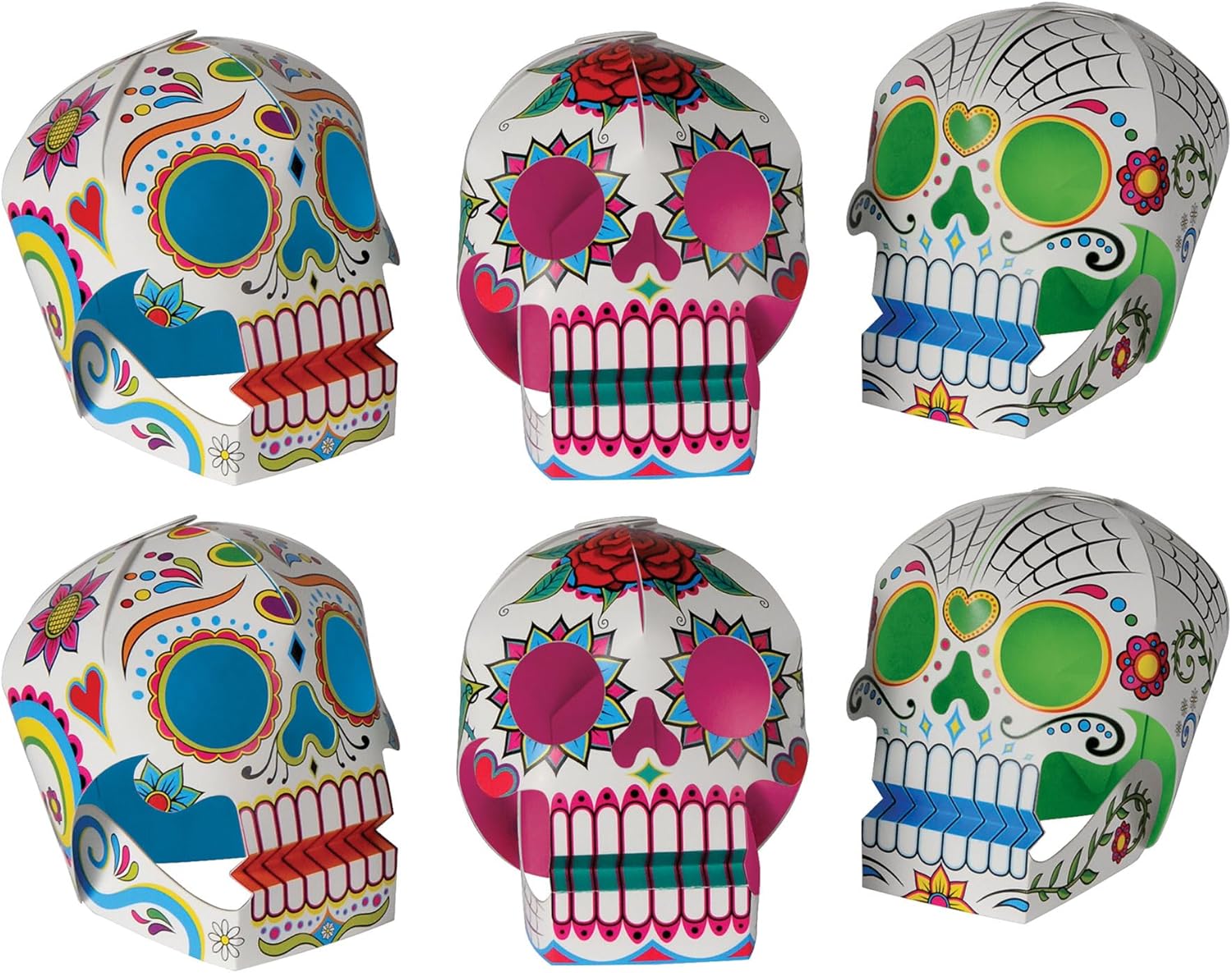 Amazon.com: Beistle 6 Piece Three Dimensional Sugar Skull Day Of The ...