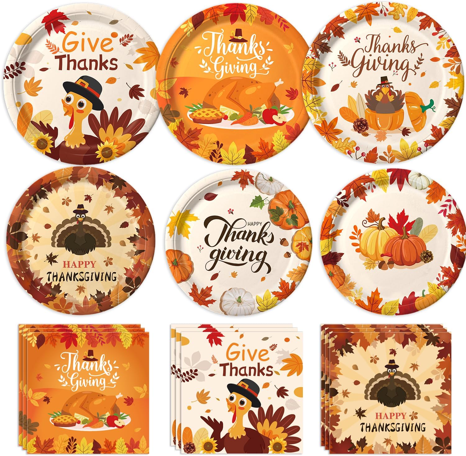 Amazon.com: QIYANPAX 100 Pcs Fall Thanksgiving Plate and Napkins ...