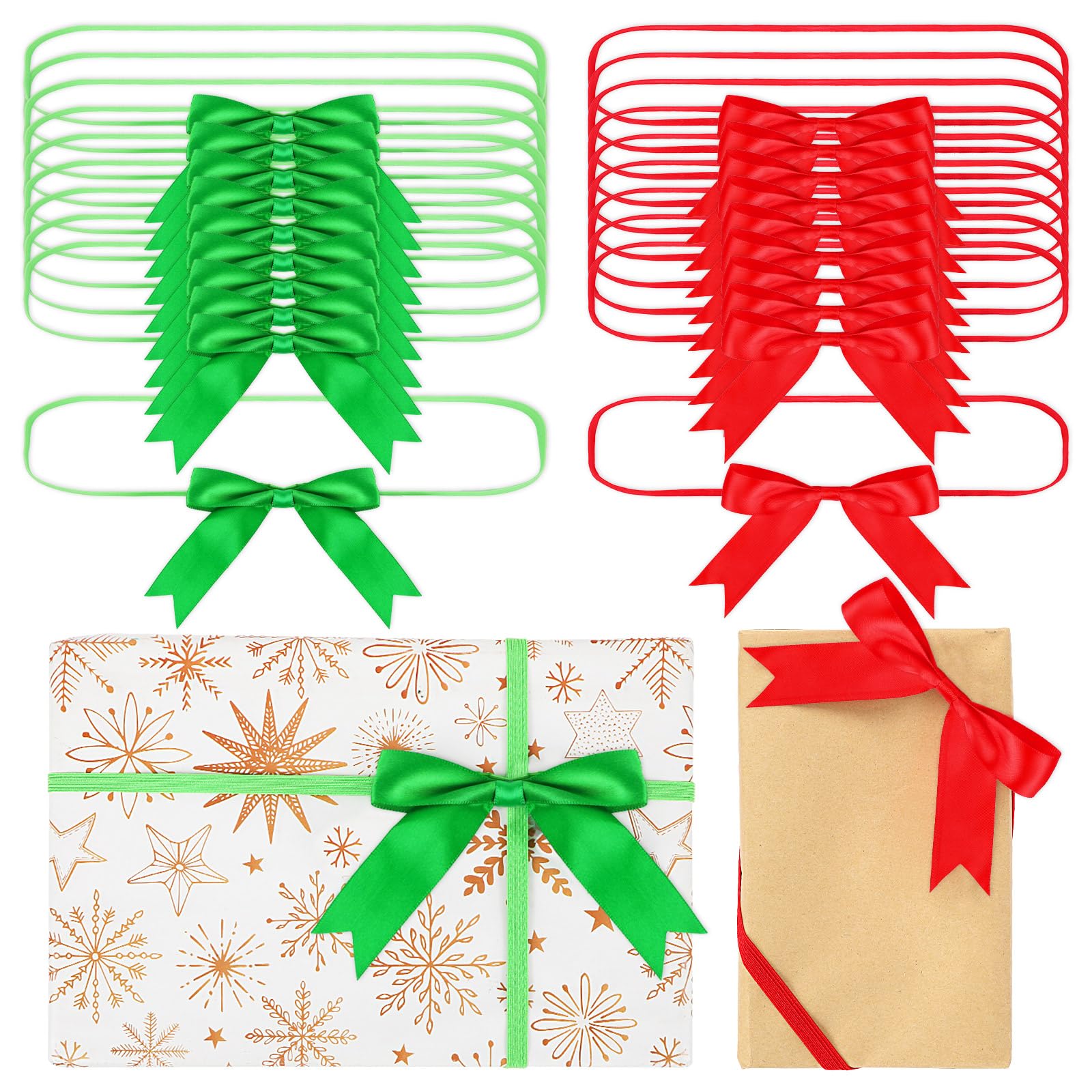 Amazon.com: Jansun 40 Pcs Christmas Wrapping Bows Elastic Ribbon Bows ...