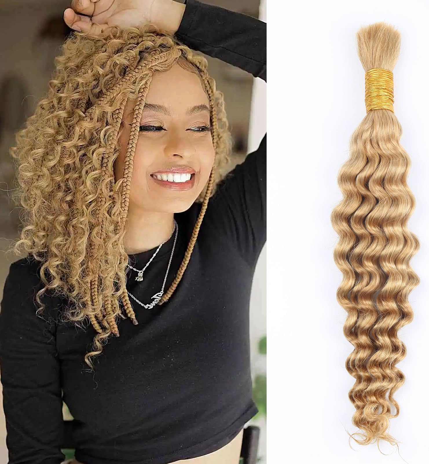 Amazon.com : Human Braiding Hair for Boho Braids Honey Blonde Deep Wave ...